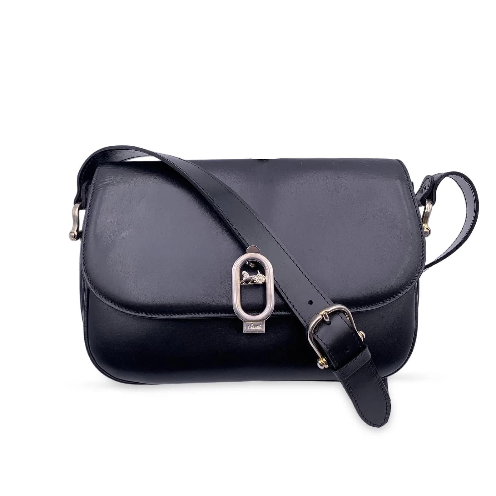 Céline Vintage Black Leather Caleche Box Shoulder Bag ref.977696 - Joli ...