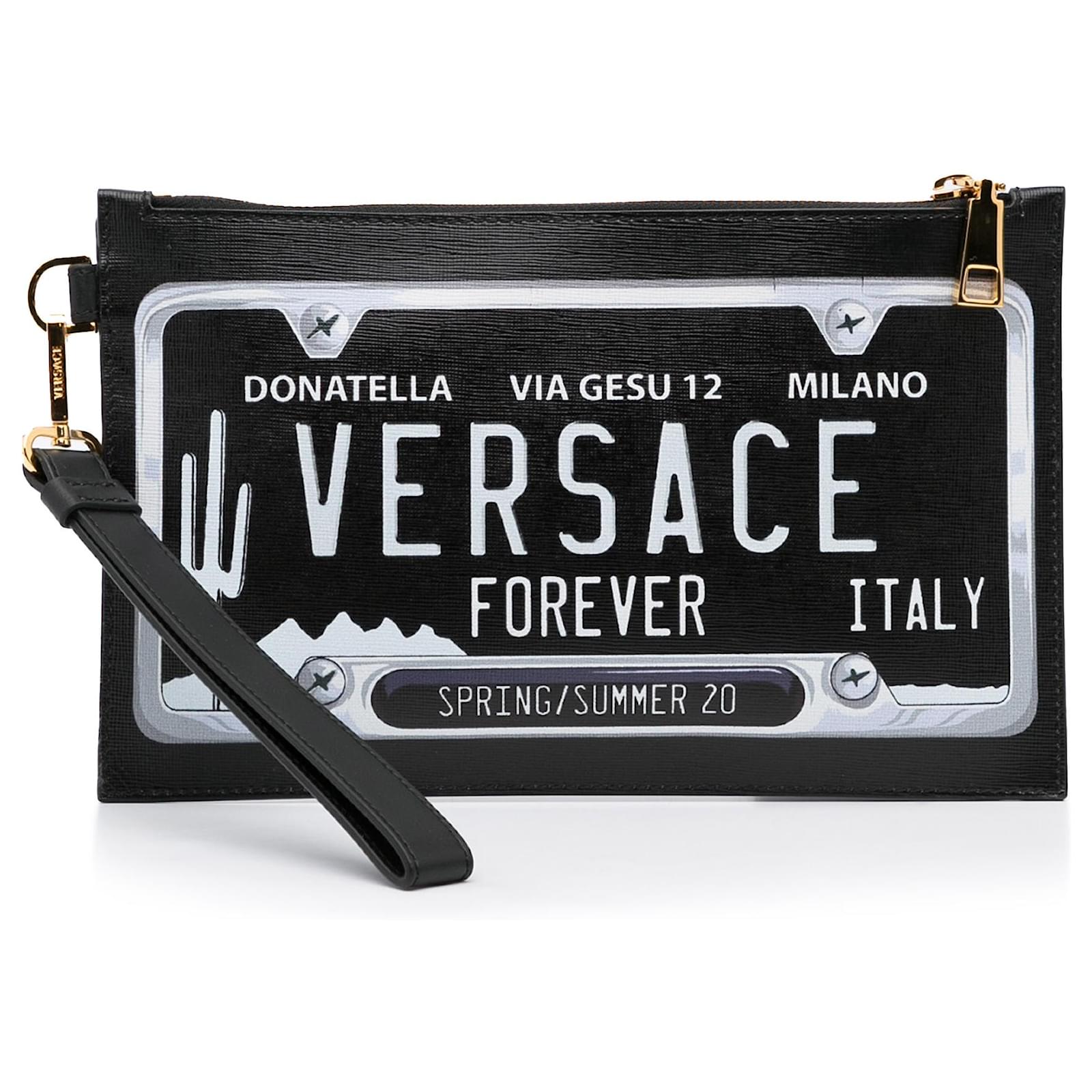 Versace Black License Plate Clutch Leather Pony-style calfskin ref ...