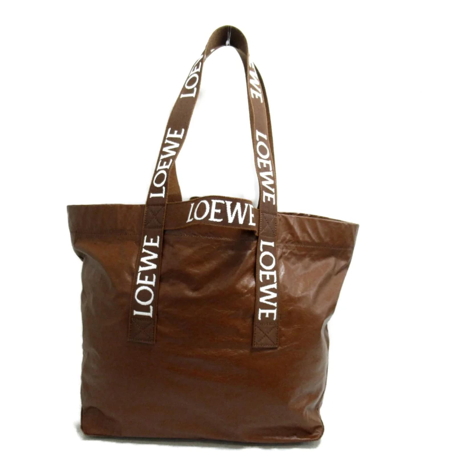 Loewe Fold Shopper Leather Tote Bag Brown Pony-style calfskin ref ...