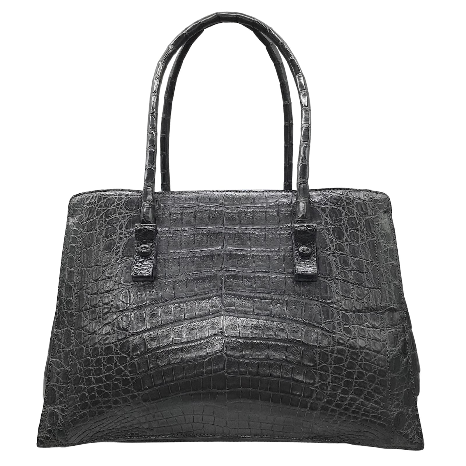 Nancy Gonzalez Dark Grey Crocodile Skin Leather lined Top Handle ...