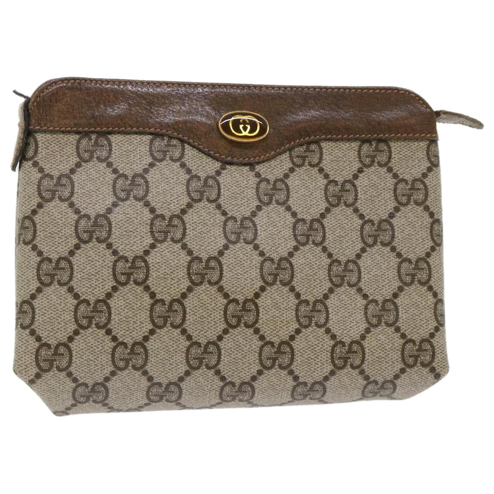 GUCCI GG Canvas Pouch PVC Leather Beige 6401020 Auth bs6432 ref.981116 ...