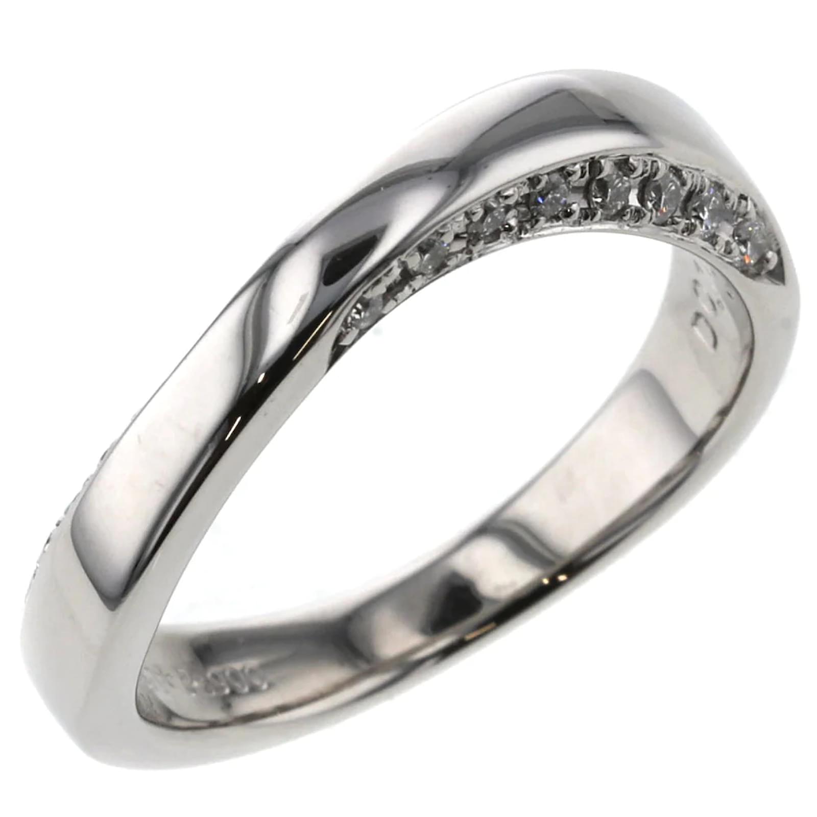 & Other Stories Platinum Diamond Wave Band Ring Silvery Metal ref ...