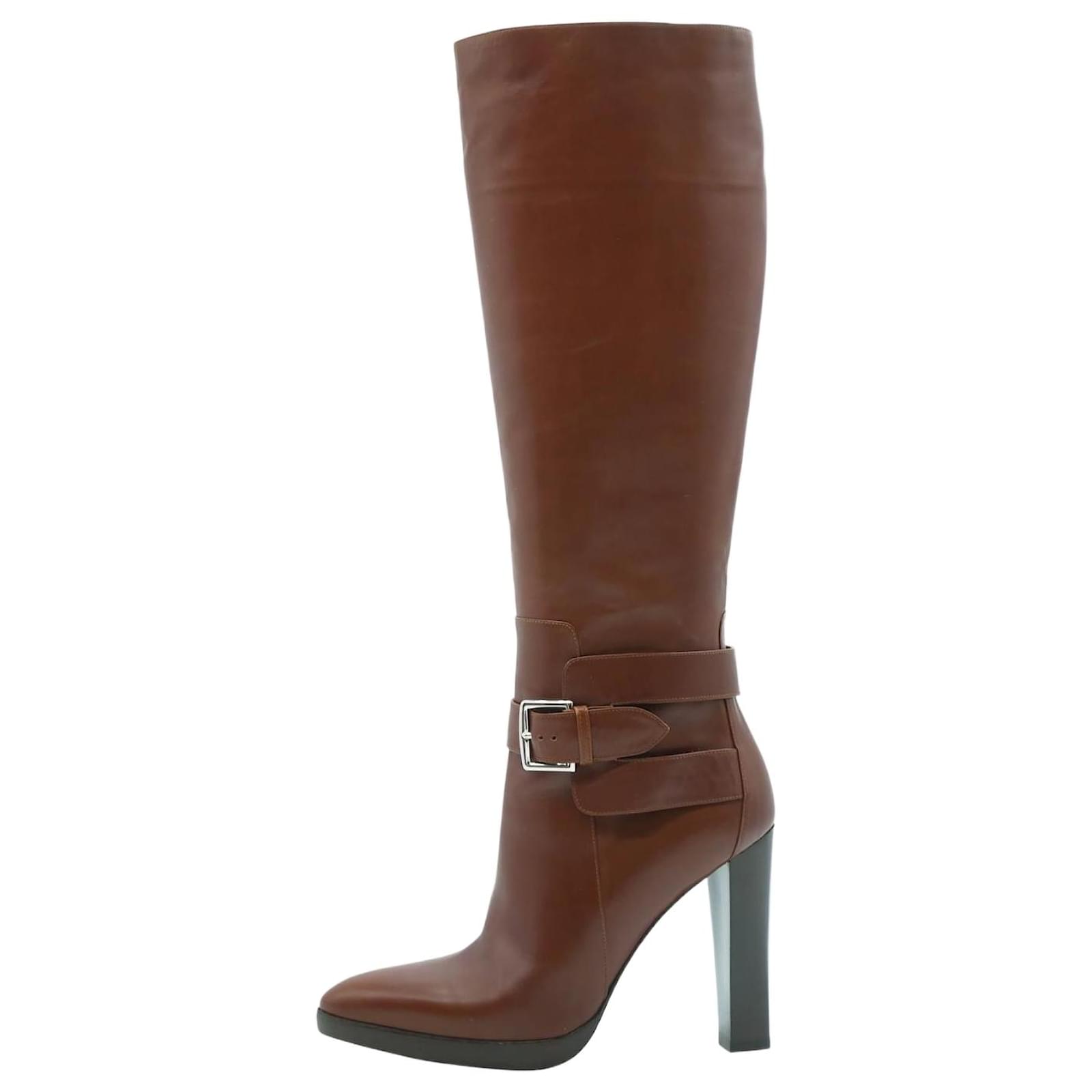 Hermès Bottines à talons marron avec boucle argentée - taille EU 38 ref ...