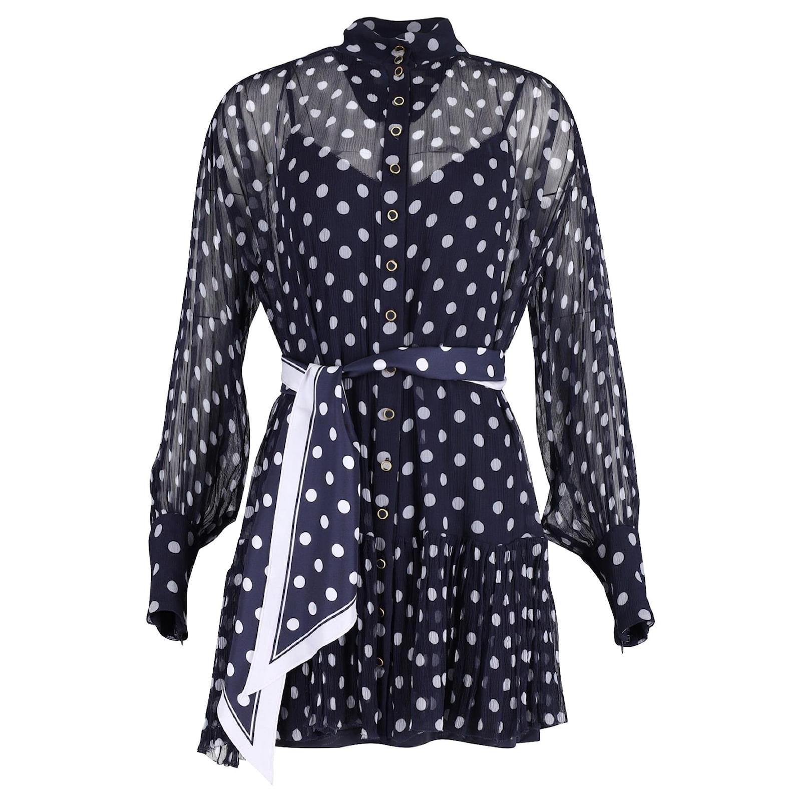 Zimmermann Sabotage Lantern Sheer Long-Sleeve Mini Dress in Navy Blue ...