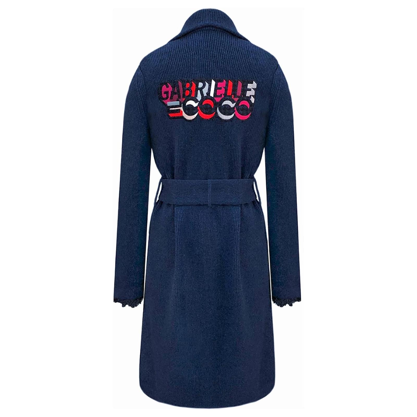 Chanel Coco Gabrielle Patch Belted COat Navy blue Wool ref.991252 ...