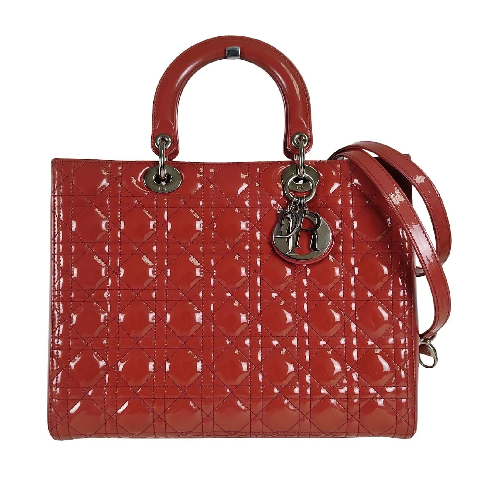 Dior Christian Dior Lady Dior shoulder bag in red patent leather ref ...