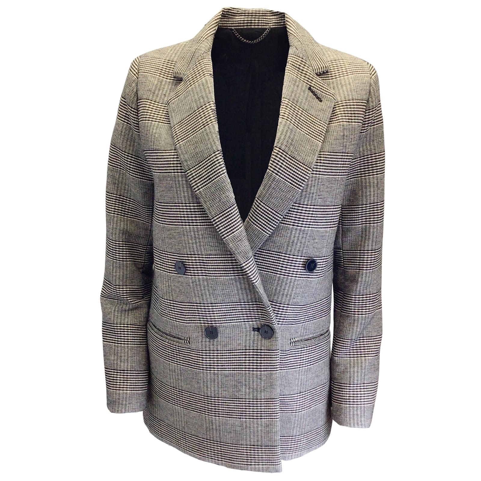 Stella Mc Cartney Stella McCartney Black / White lined Breasted Houndstooth Plaid Wool Blazer ...
