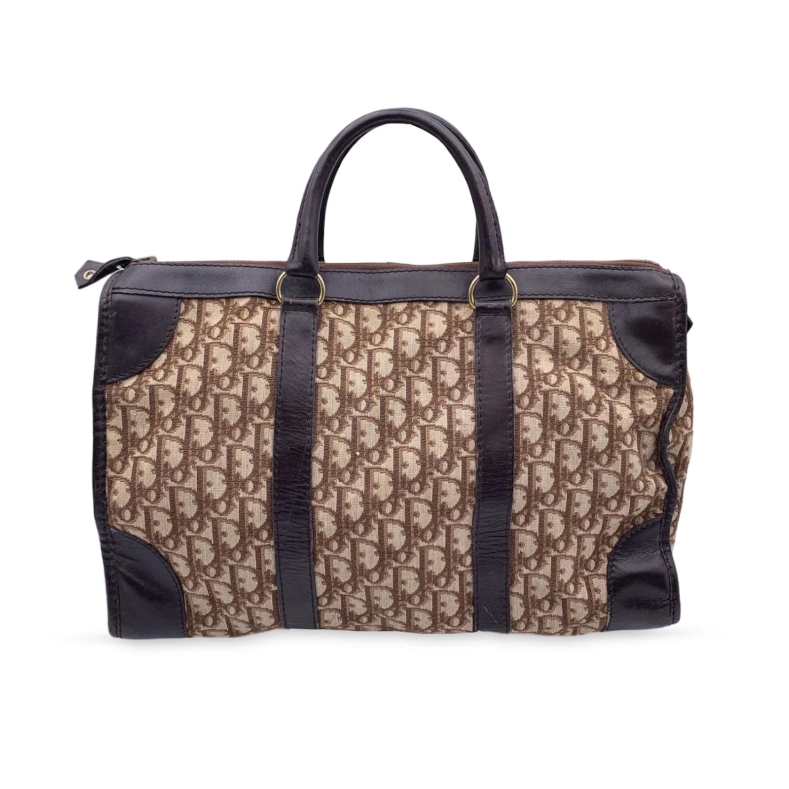 Christian Dior Vintage Brown Logo Monogram Oblique Canvas Satchel Bag ...