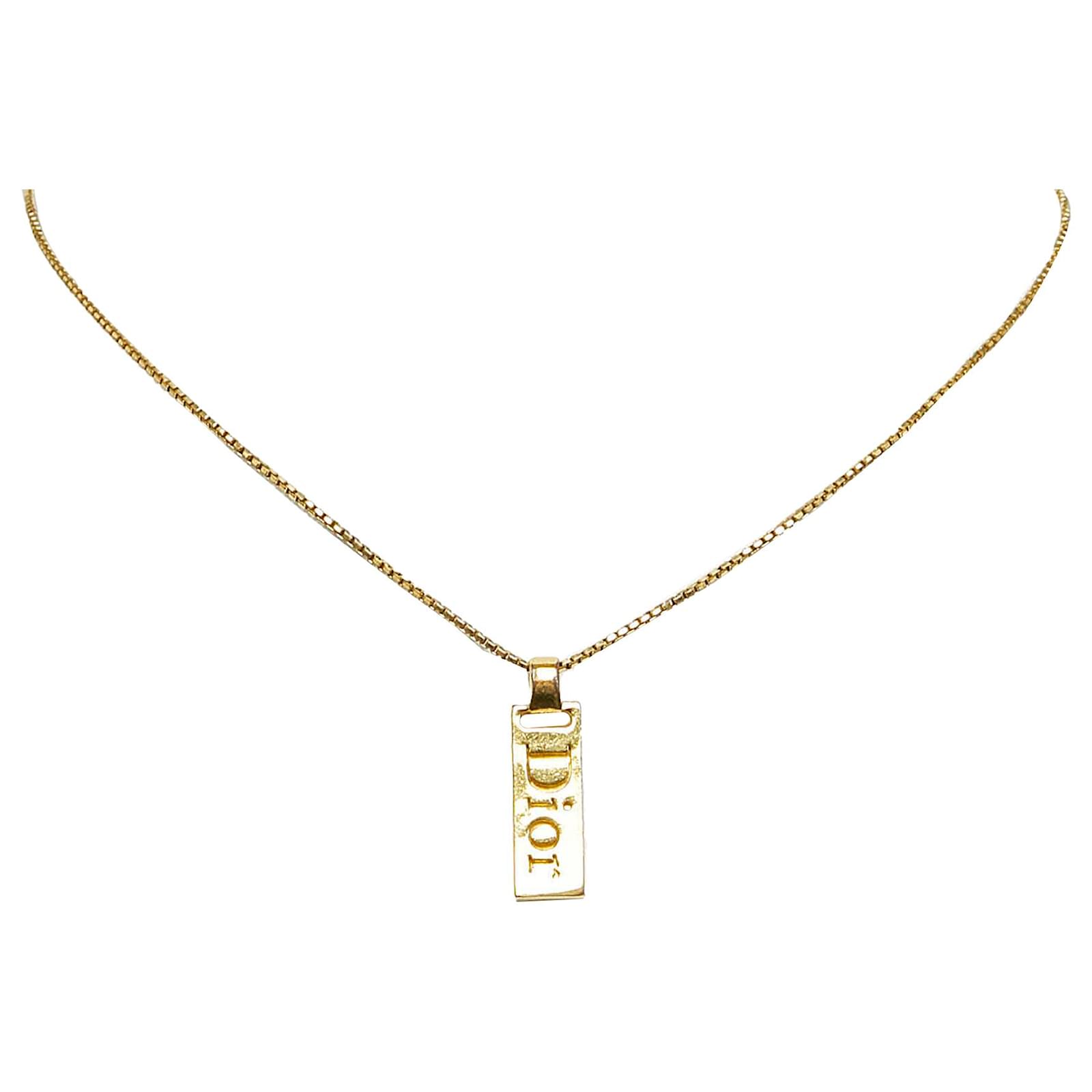 Dior Gold Logo Plate Pendant Necklace Golden Metal Gold-plated ref ...