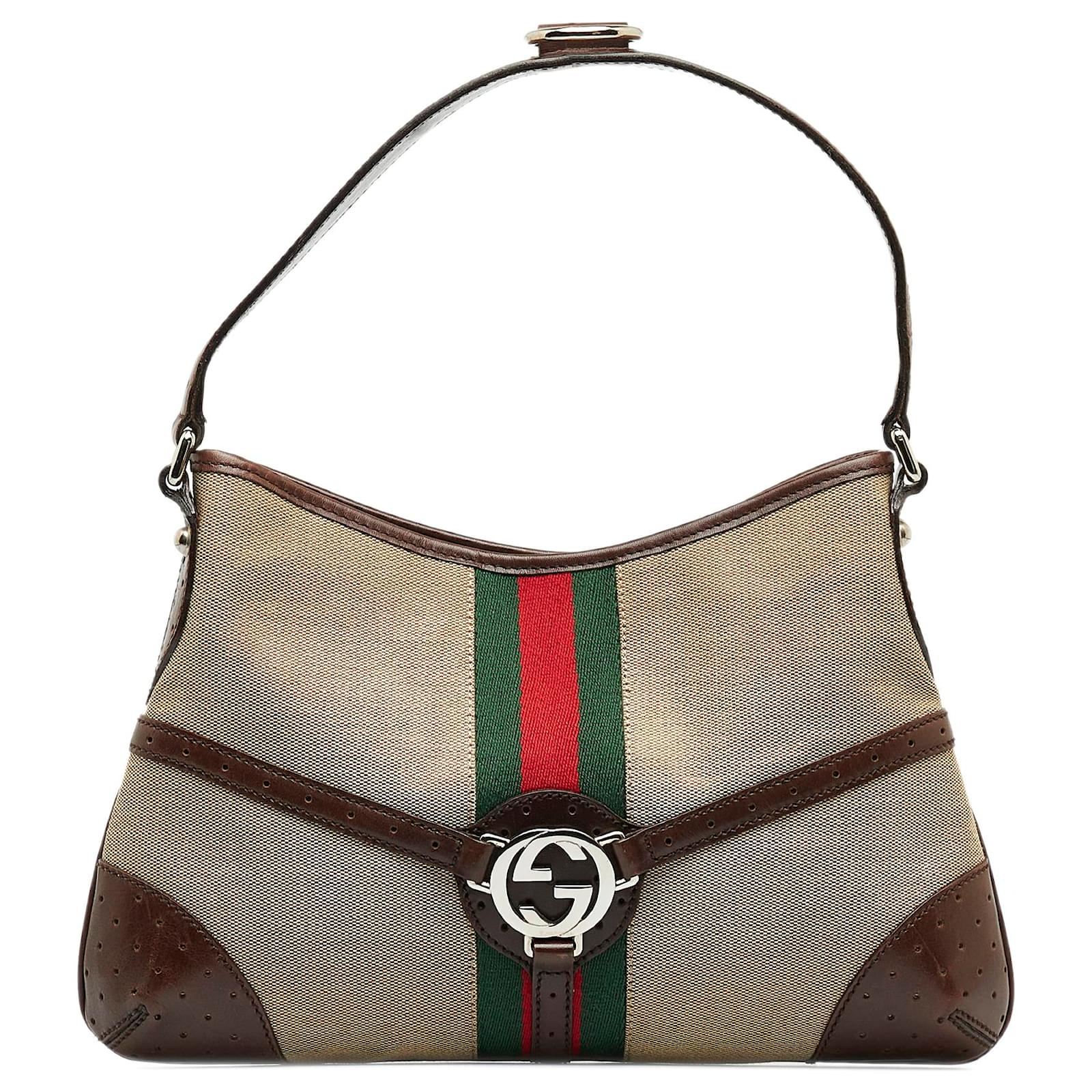Gucci Brown Reins Web Shoulder Bag Cloth Cloth ref.JC1009569 (Sold ...