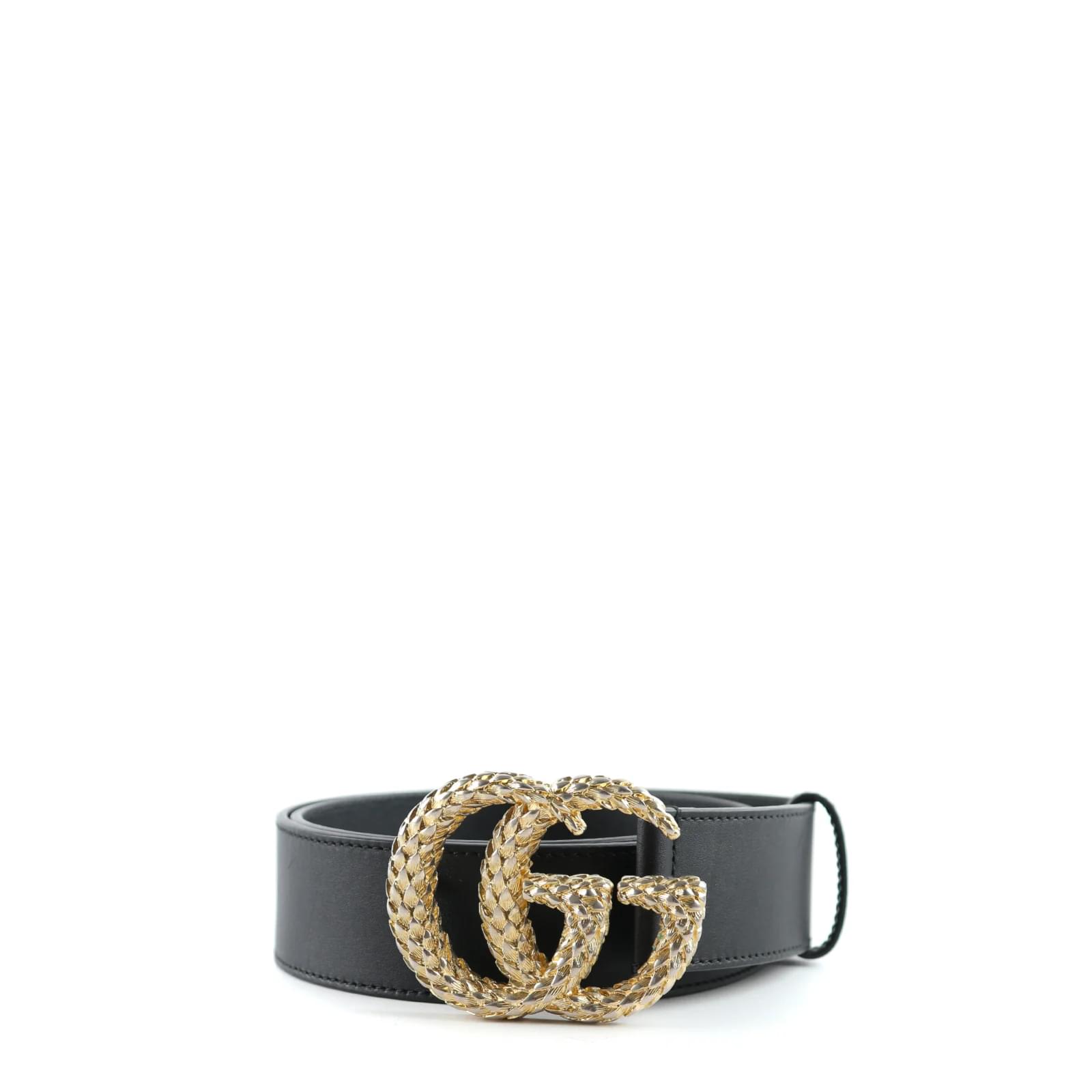 Marmont GUCCI - Cinturón de cuero negro liso con logo doble G cepillado ...