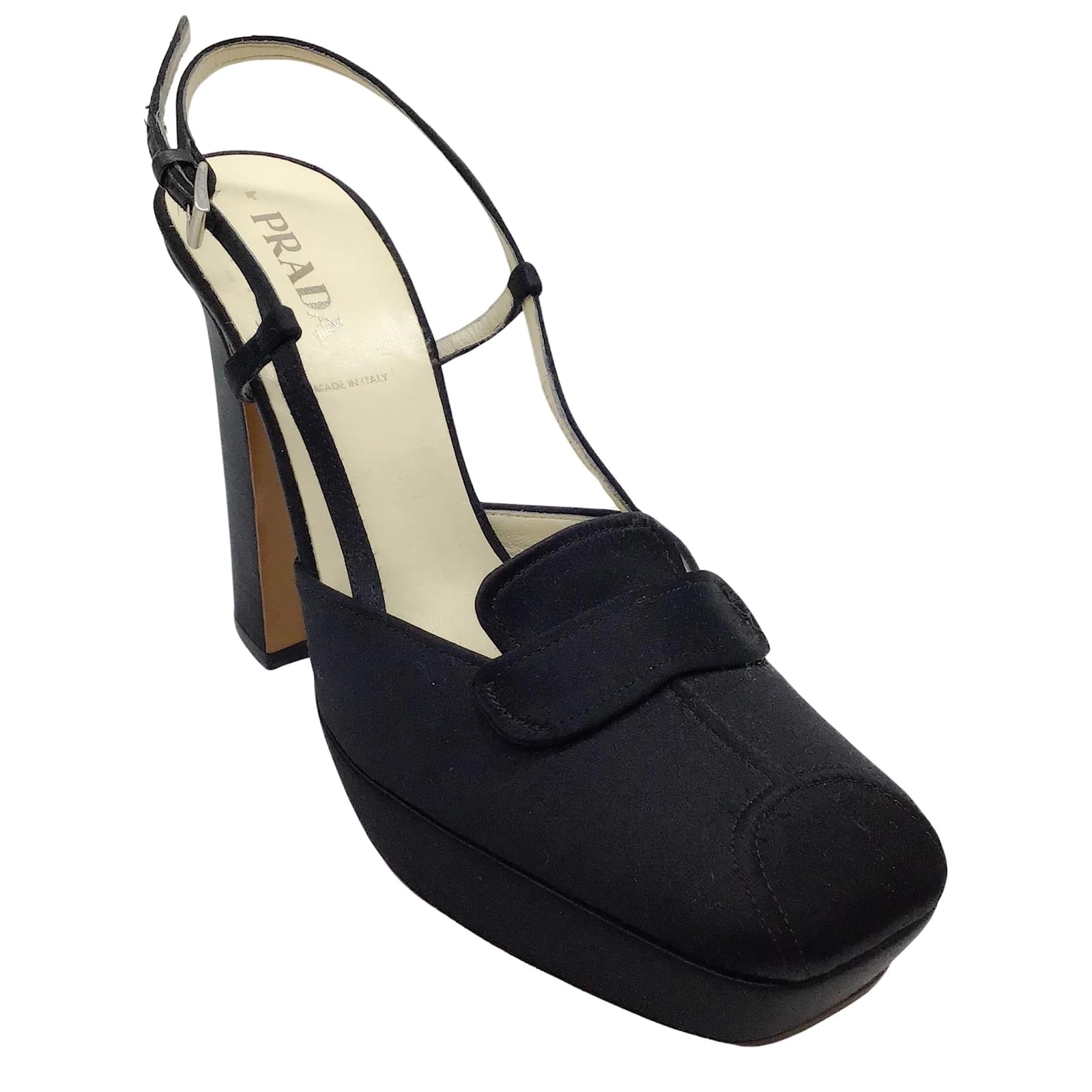 Prada Vintage Black Satin Platform Slingback Pumps Cloth ref.1009937 ...
