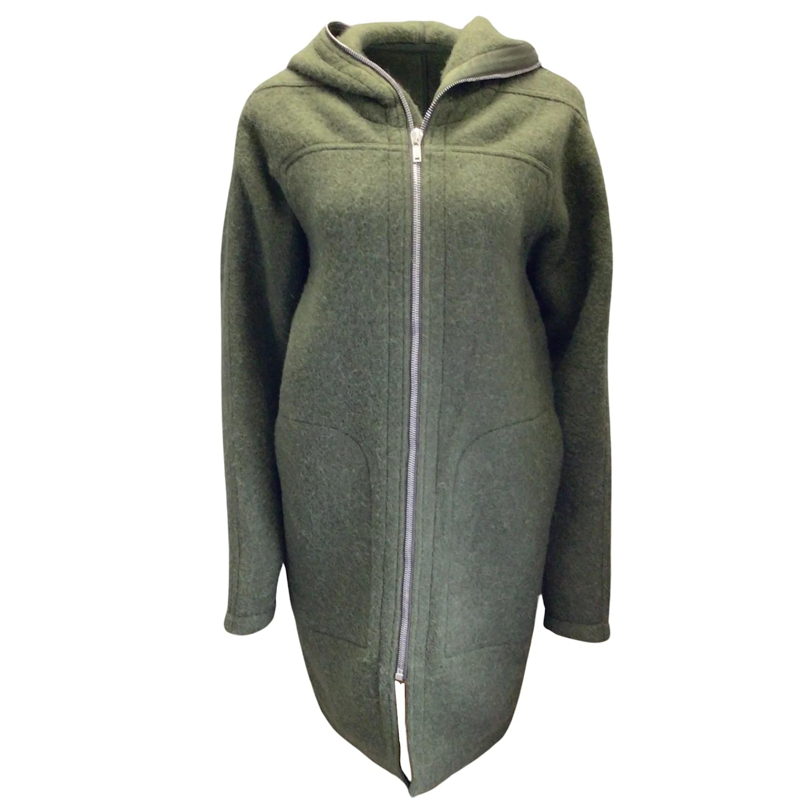 Rick Owens Green 2022 Hooded Full Zip Wool and Alpaca Coat ref.1009939 ...