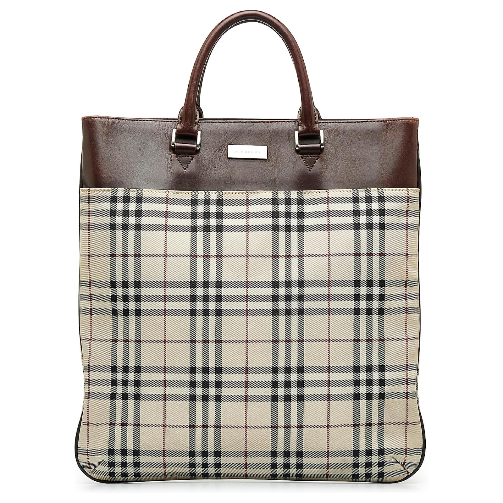 Burberry Brown House Check Tote Multiple colors Beige Leather Cloth Pony-style calfskin Cloth ...