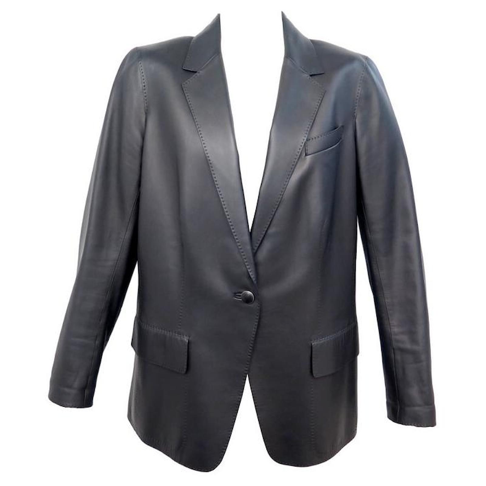 Hermès Hermes jacket 1 T BUTTON 42 L IN BLACK LAMB LEATHER BLACK LAMB ...
