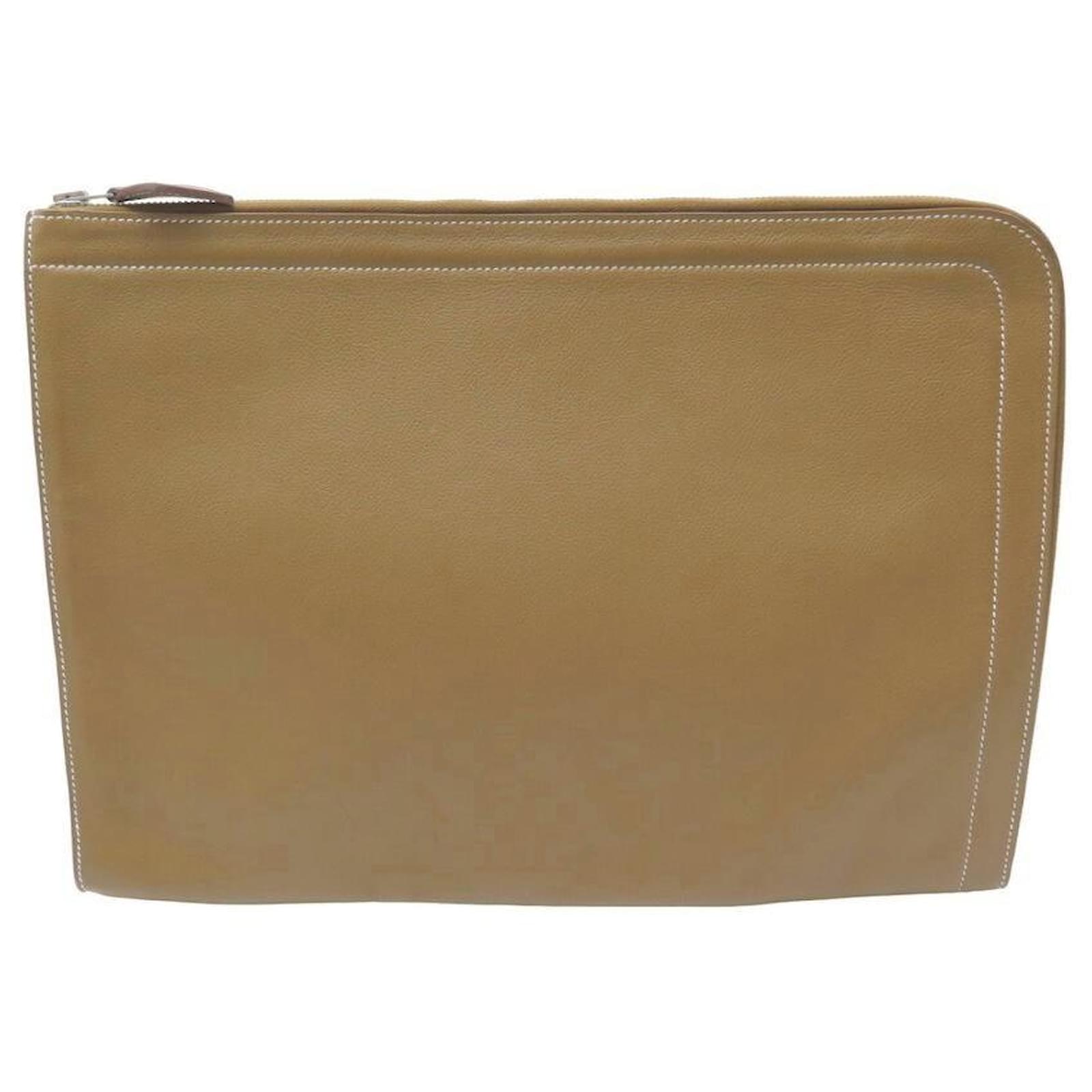 Hermès HERMES HAND POUCH BAG TABLET PC COVER GOLD LEATHER LAPTOP CASE ...