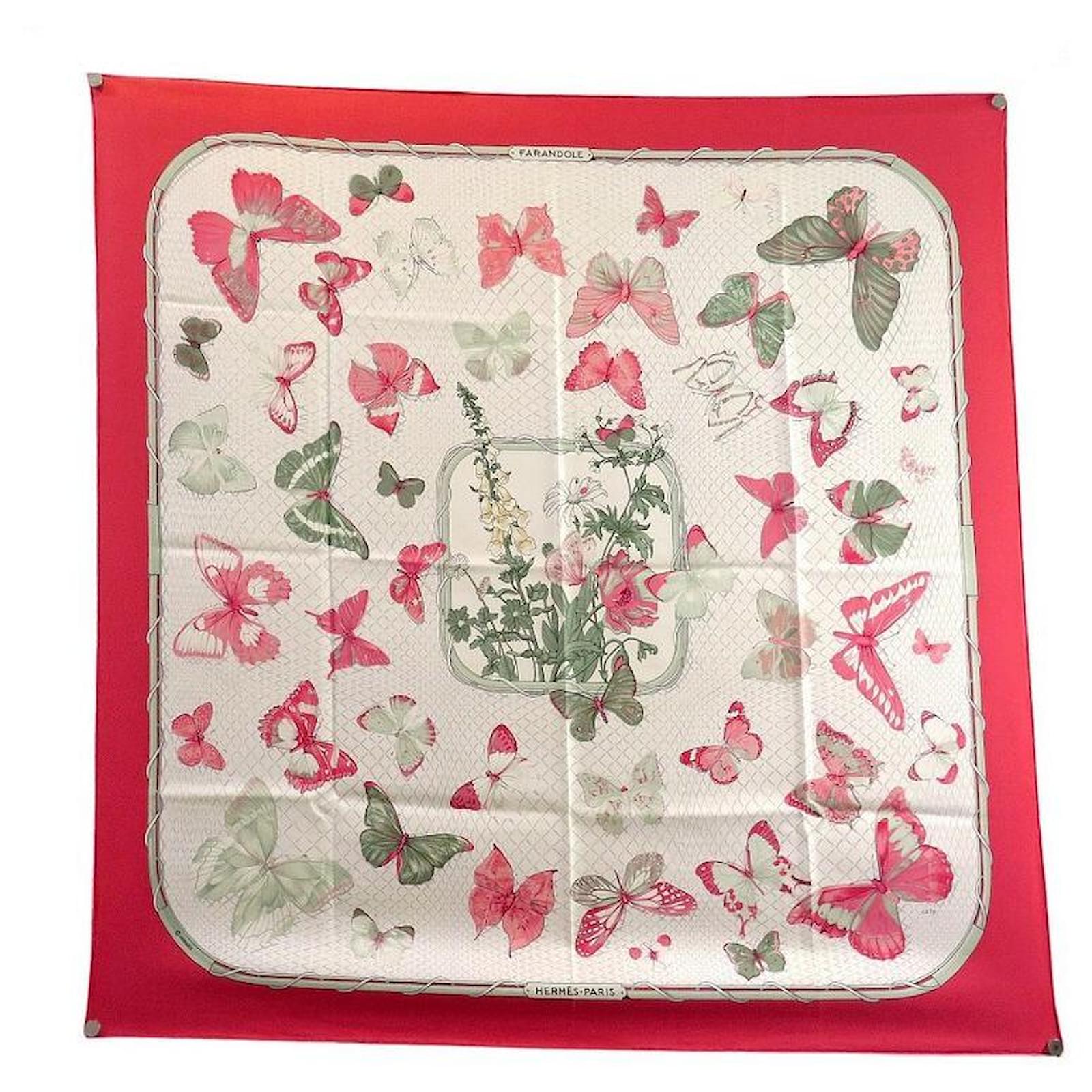 Hermès VINTAGE FOULARD HERMES FARANDOLE CATHY LATHAM CARRE 90 SOIE ROSE ...