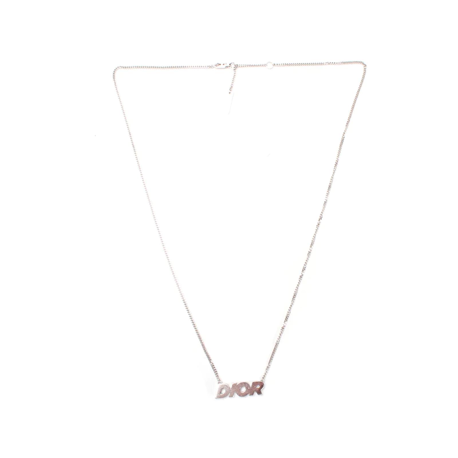 Dior Homme Logo Pendant Necklace Silvery Silver Metal ref.1010734 ...