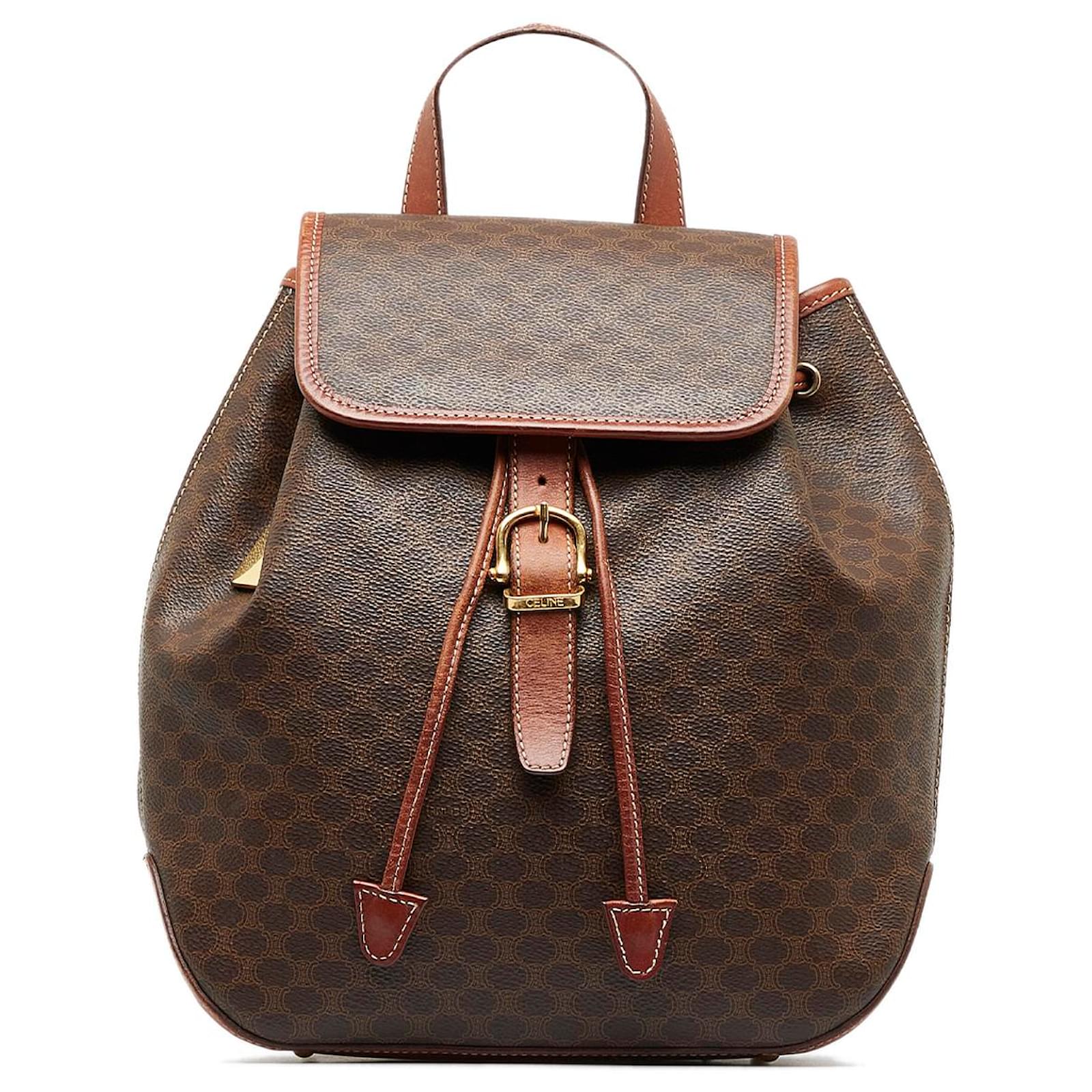 Céline Celine Brown Macadam Backpack Leather Cloth Pony-style calfskin ...