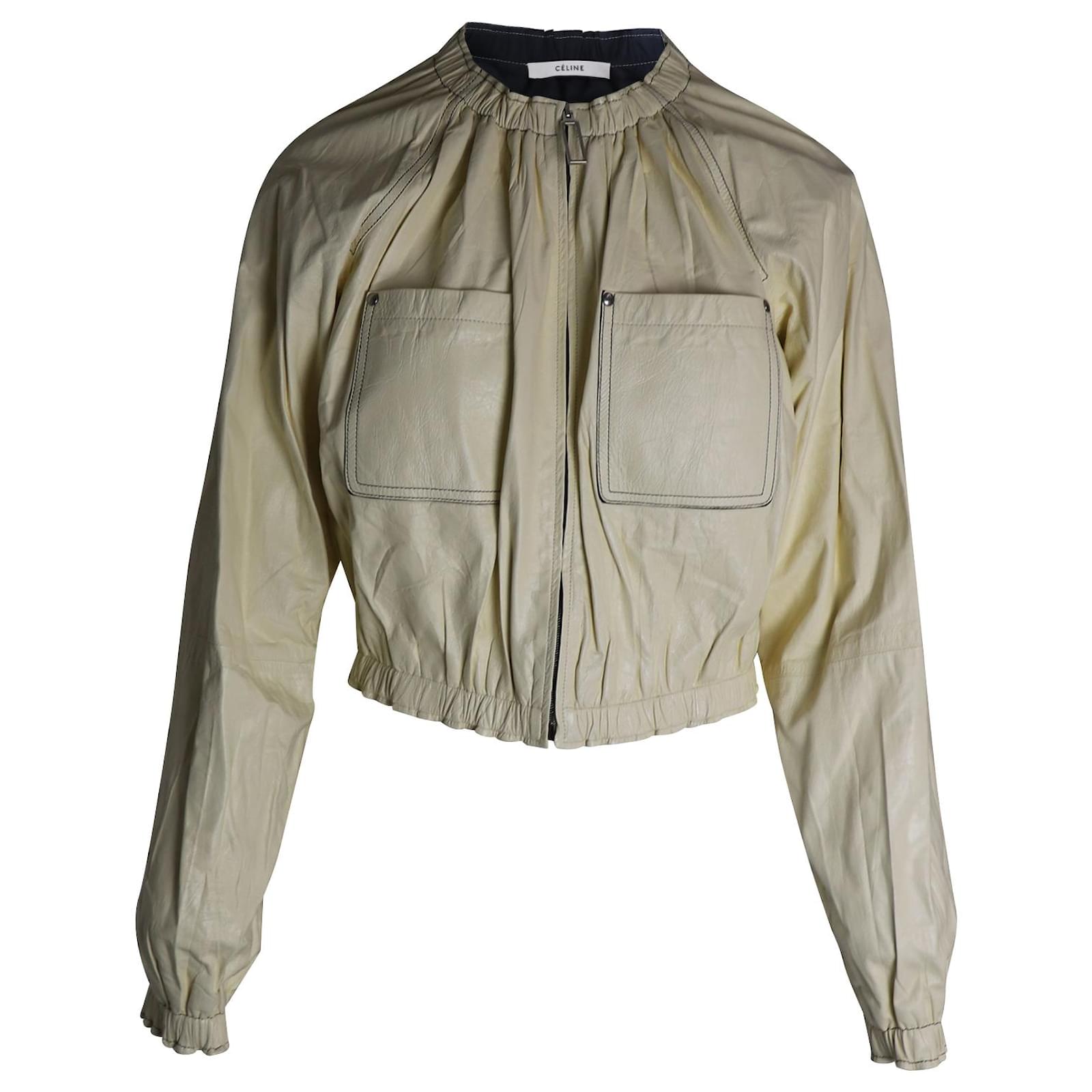 Céline Celine Cropped Jacket in Cream Lamb Leather White ref.1015216 ...