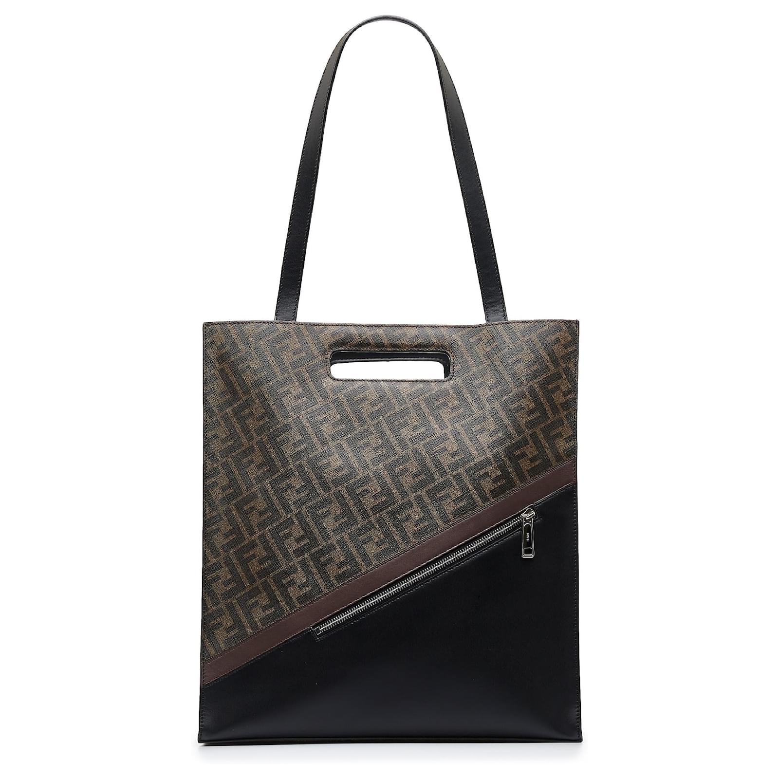 Fendi Brown Zucca 1974 Diagonal Shopping Tote Leather Cloth Pony-style ...