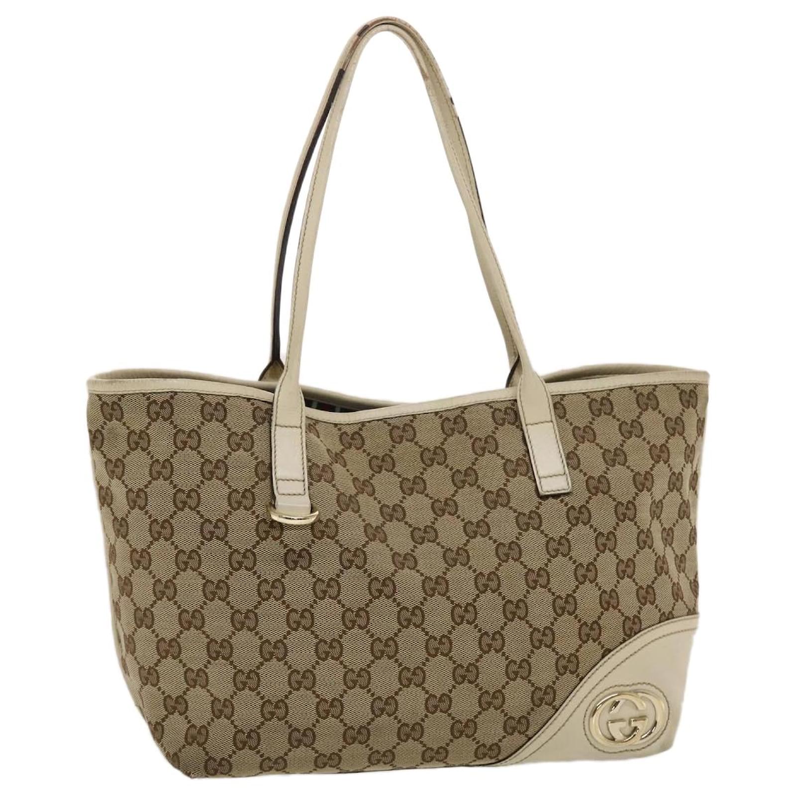 GUCCI GG Canvas Tote Bag Beige White Auth 49055 Cloth ref.1020264 ...