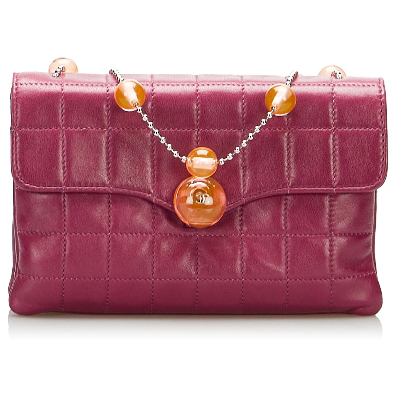 Chanel Purple Square Quilted Lambskin Beaded Chain Shoulder Bag Leather ...