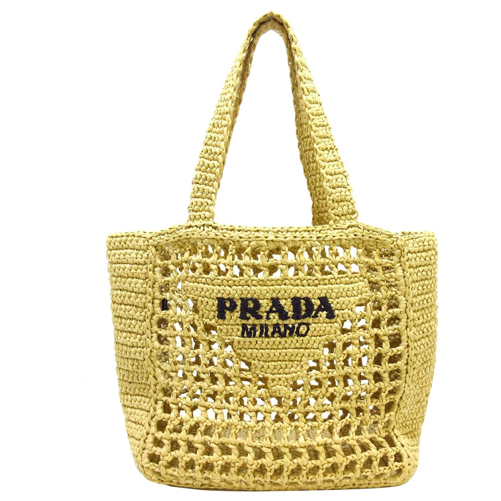 Tote Prada Cabas à logo en raphia marron Beige ref.1020647 - Joli Closet