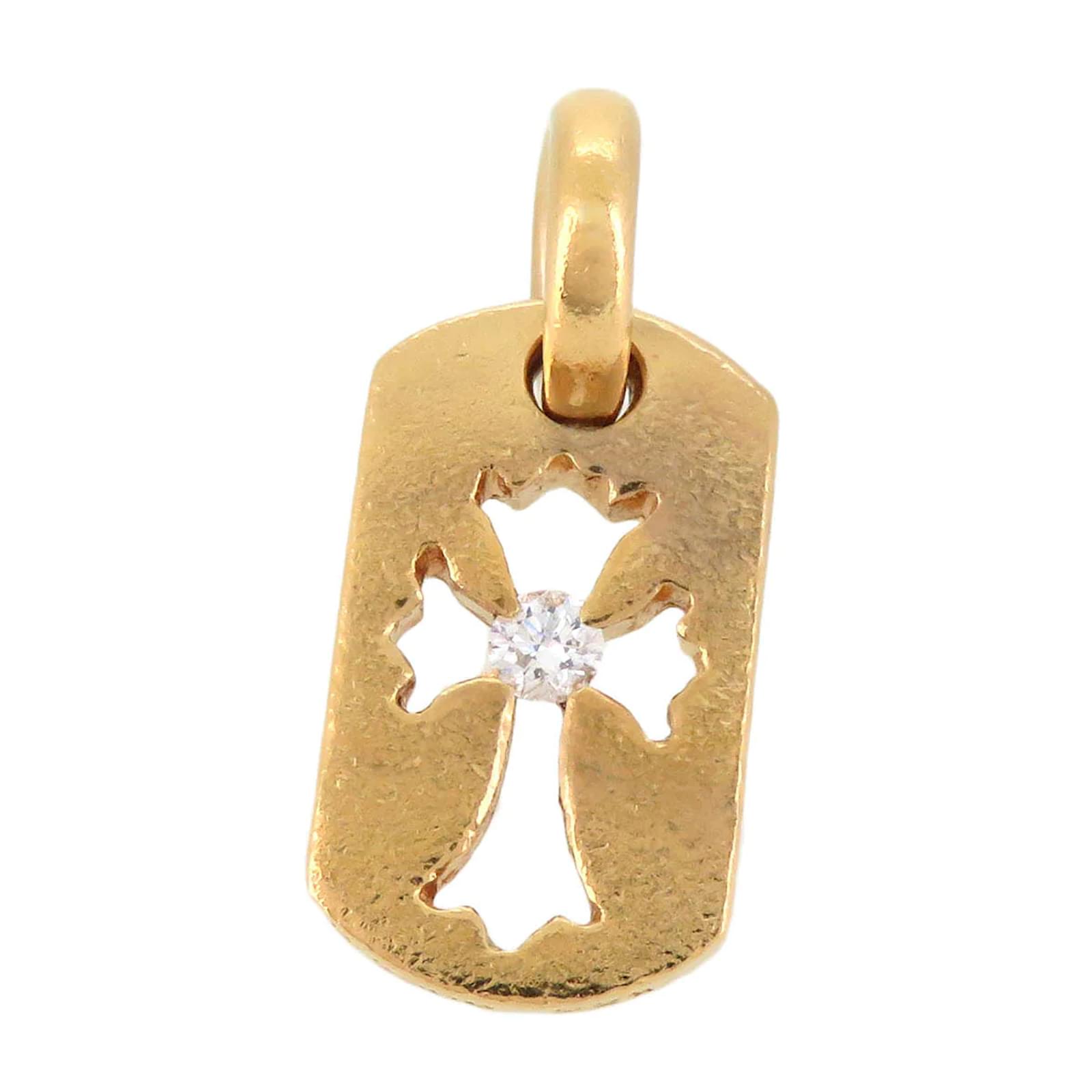 Chrome Hearts 22k Gold Diamond Cross Dog Tag Pendant Golden Metal ...