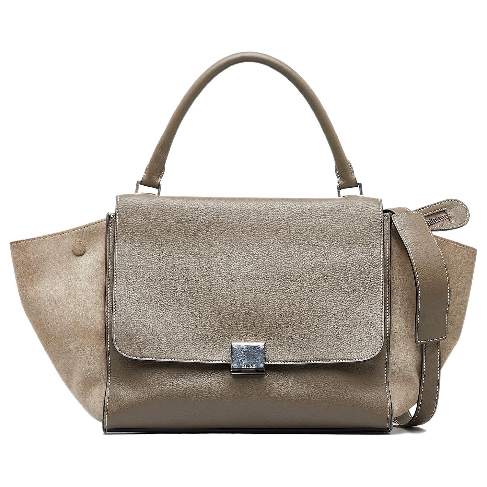 Céline Celine Gray Medium Trapeze Satchel Grey Suede Leather Pony-style ...