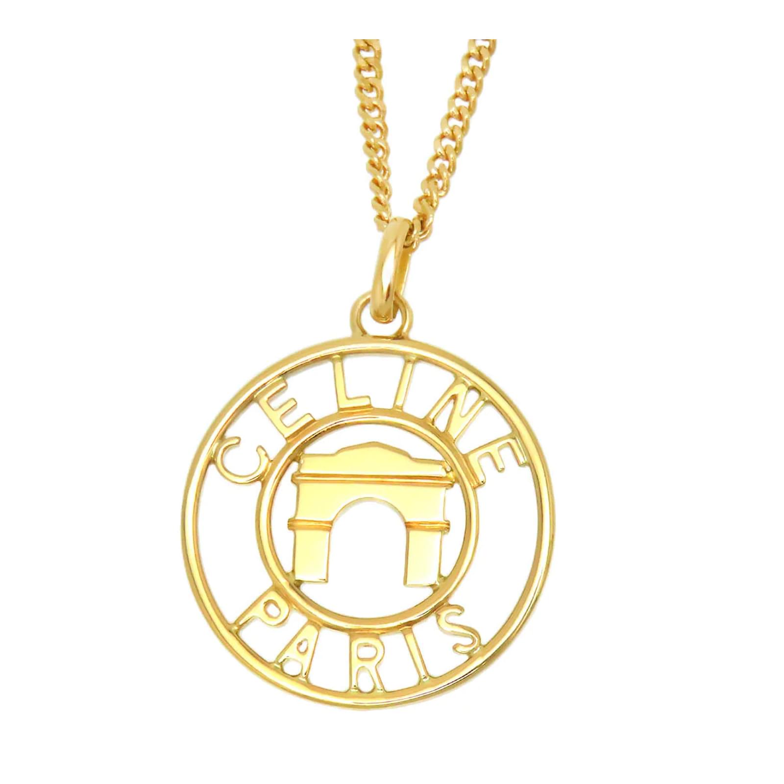 Céline 18k Gold Arc de Triomphe Logo Pendant Necklace Golden Metal ref ...
