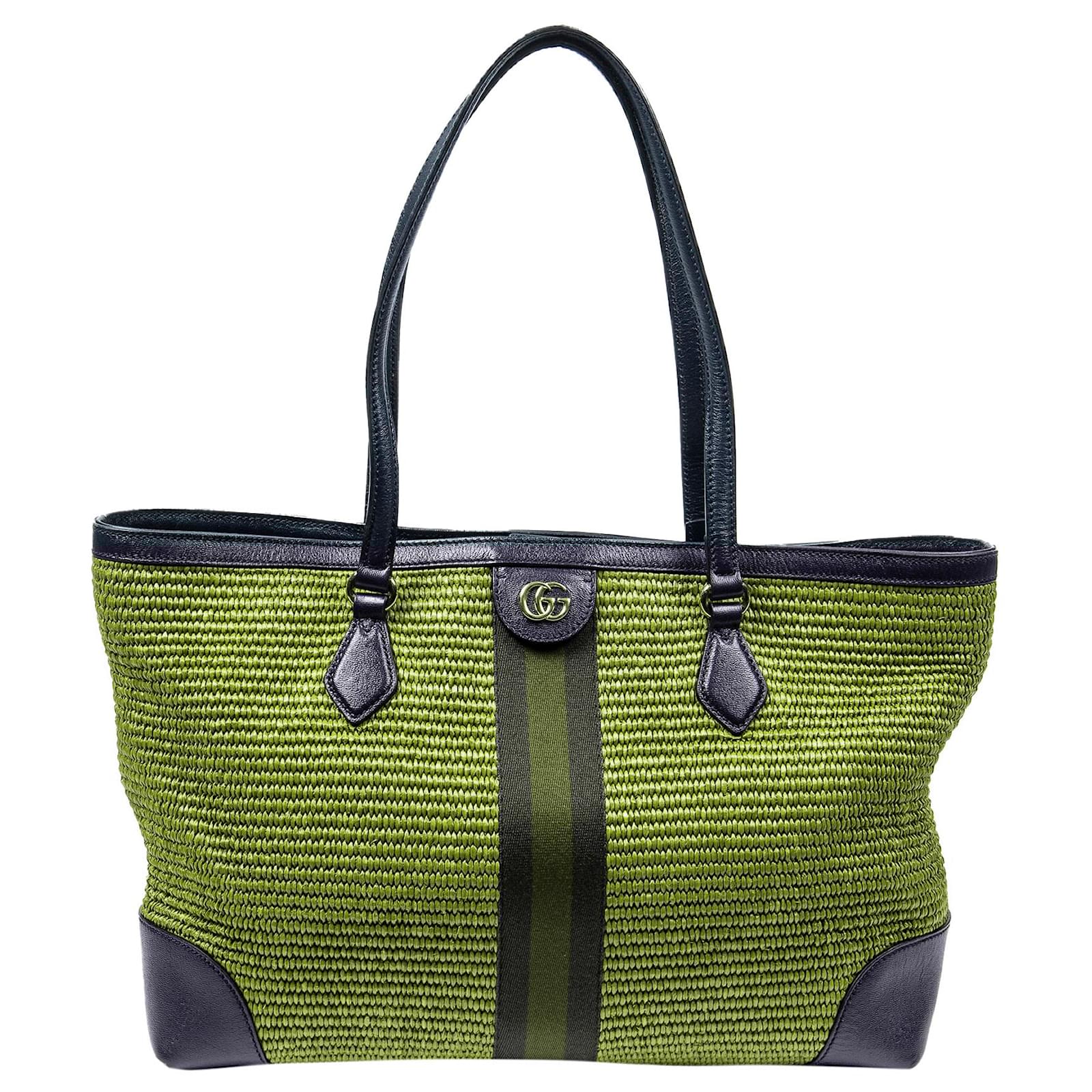 Gucci Brown Medium Raffia Ophidia Tote Bag Pony-style calfskin ref ...