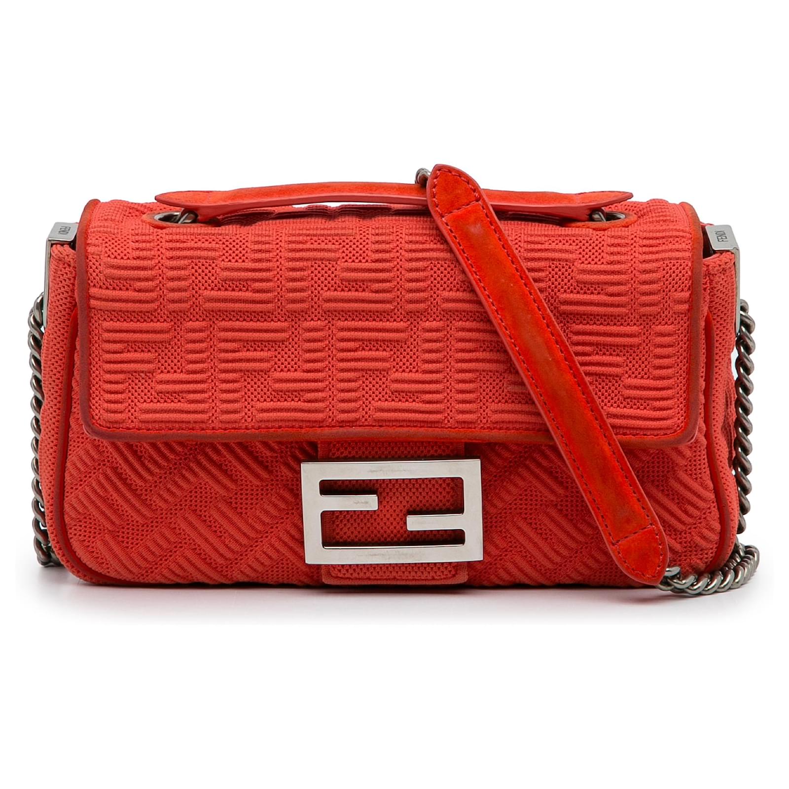 Fendi Red Midi Chain Baguette Suede Leather Nylon Cloth ref.1026273 ...