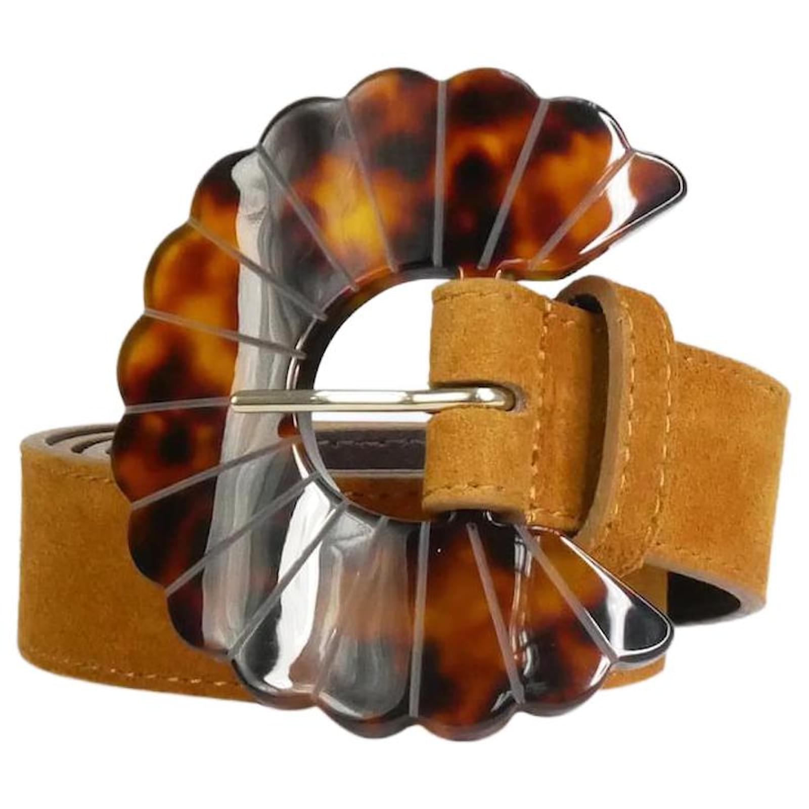 SéZane Brown suede and leather belt with tortoise shell buckle ref ...