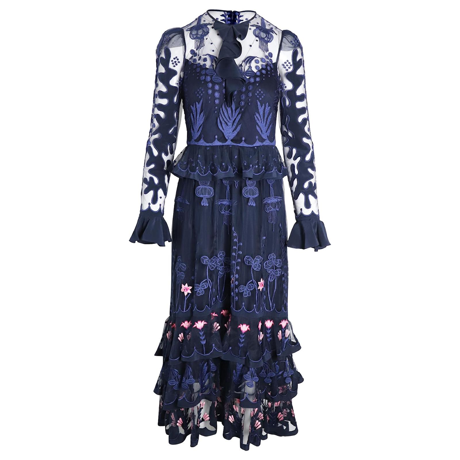 Temperley London Florette Maxi Dress in Navy Blue Polyamide ref.1028070 ...