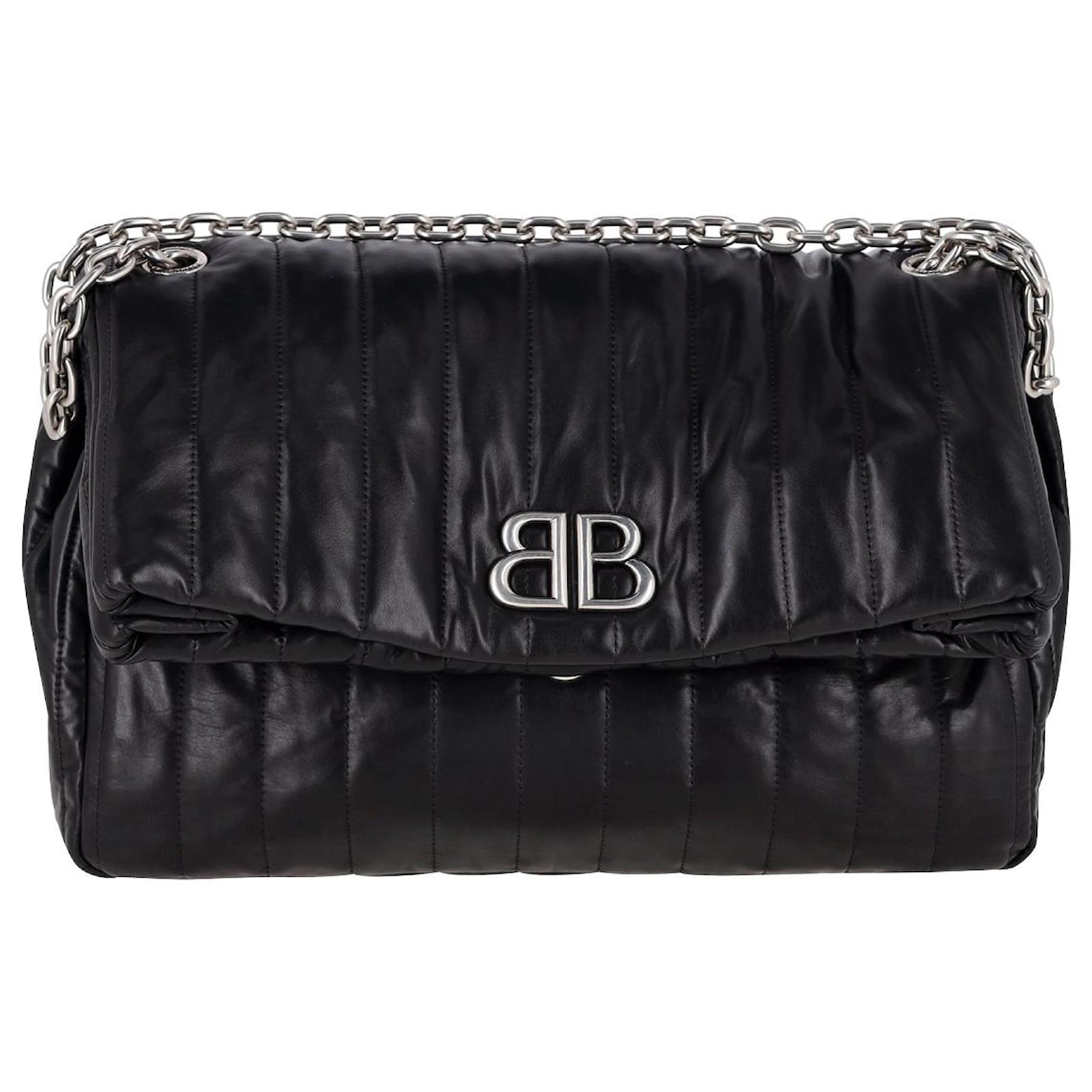 Balenciaga Monaco Medium Quilted Chain Bag in Black Calfskin Leather ...