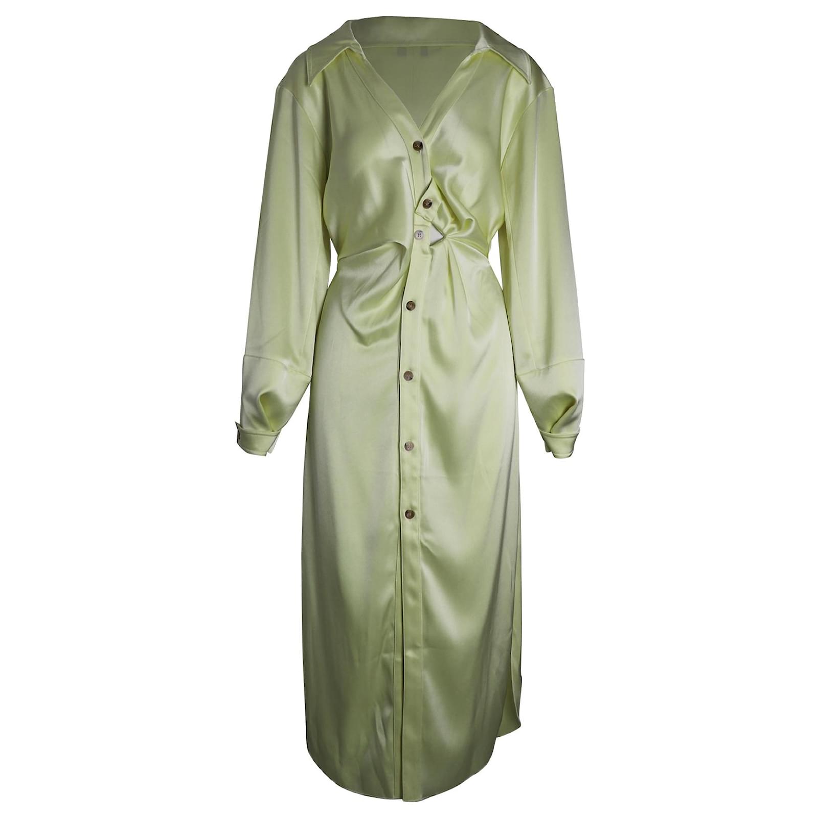 Nanushka Twisted Front Midi Dress in Yellow Green Triacetate Synthetic ...