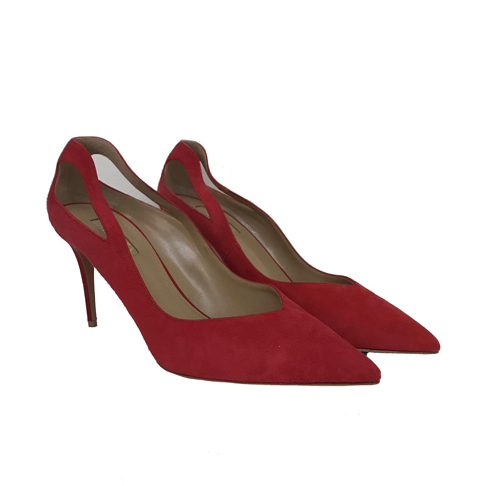 Escarpins pointus Shiva en daim rouge Aquazzura Cuir ref.1035889 - Joli ...
