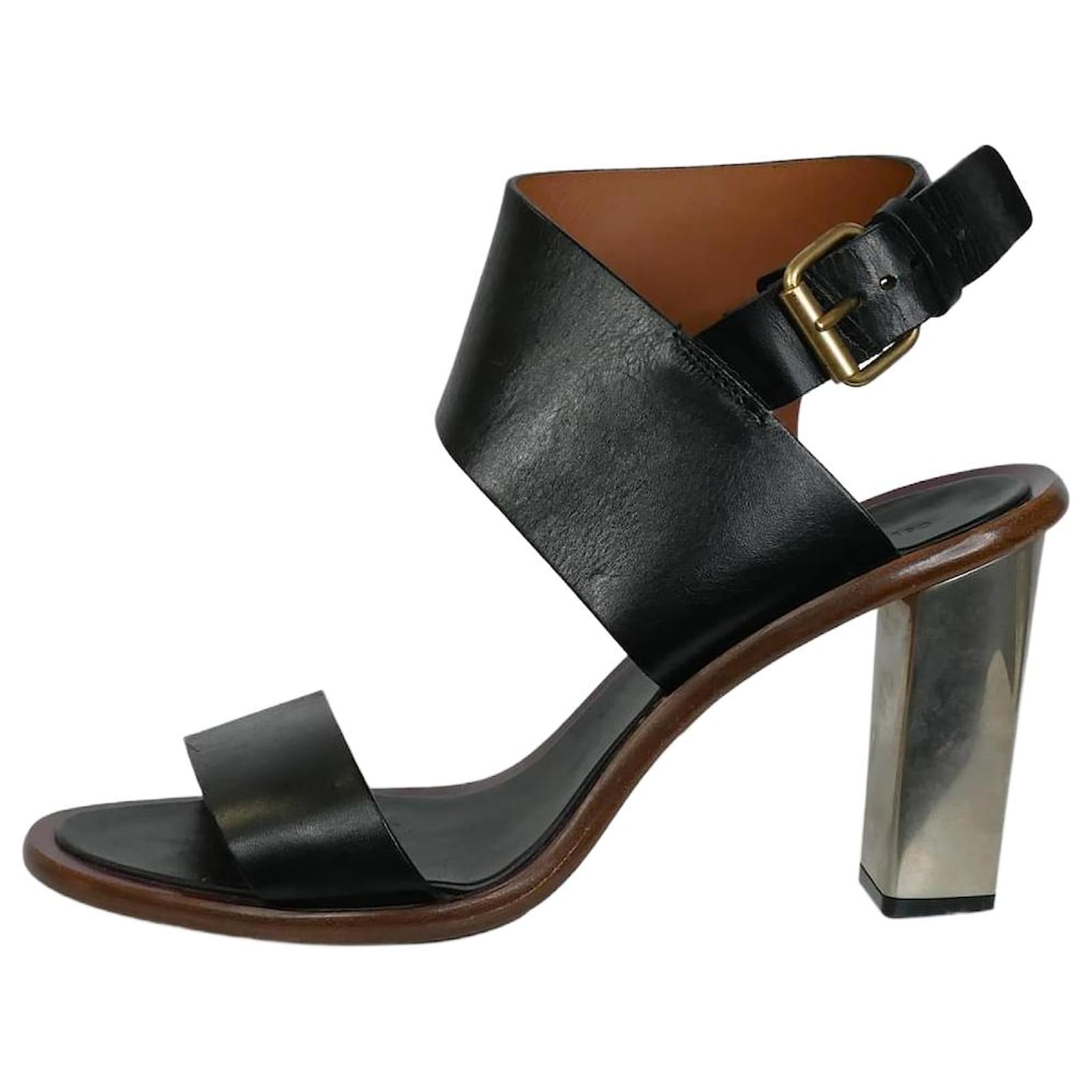 Céline Black sandal silver heel - size EU 41 Leather ref.1038259 - Joli ...