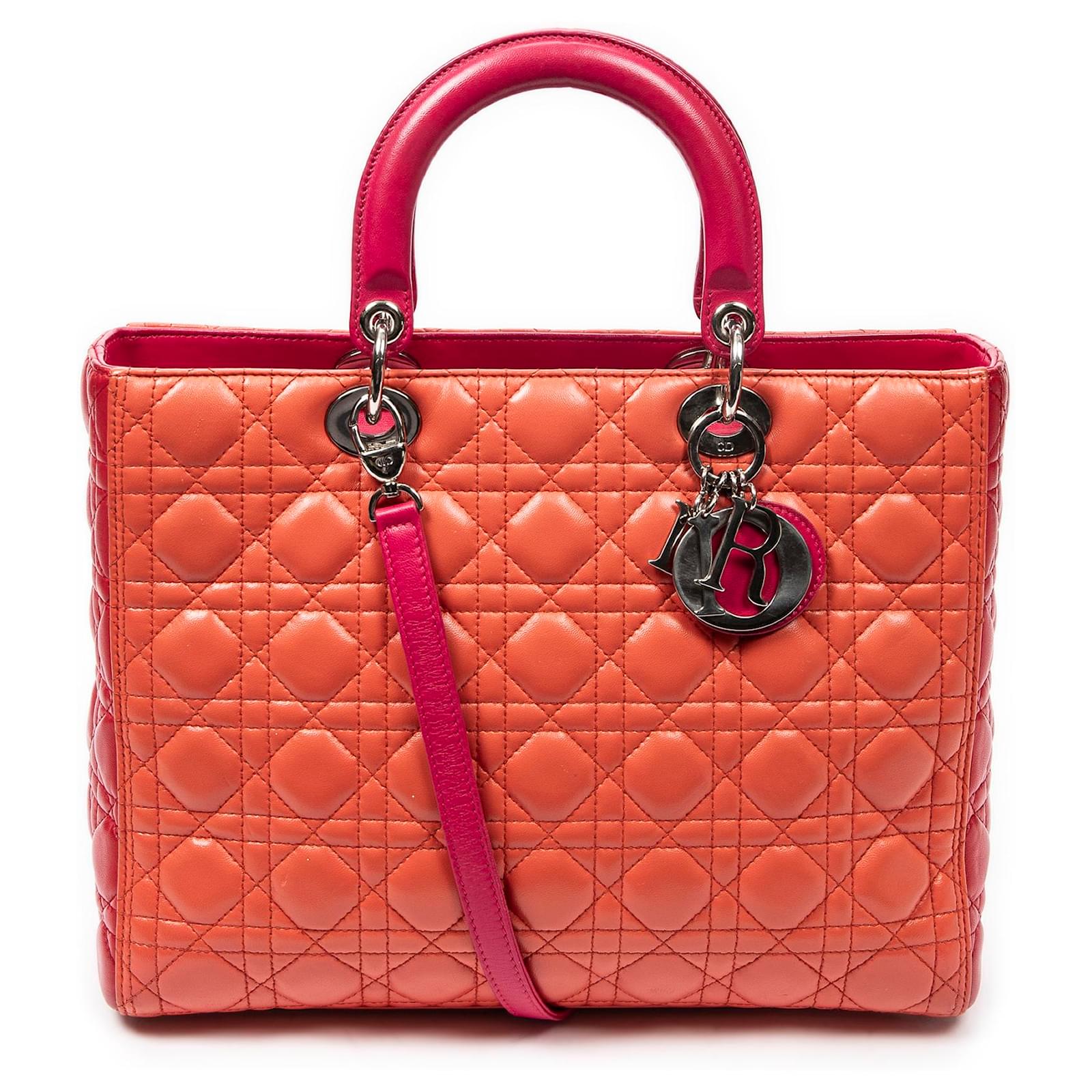 Dior Orange Large Cannage Lambskin Bicolor Lady Dior Pink Leather Pony ...