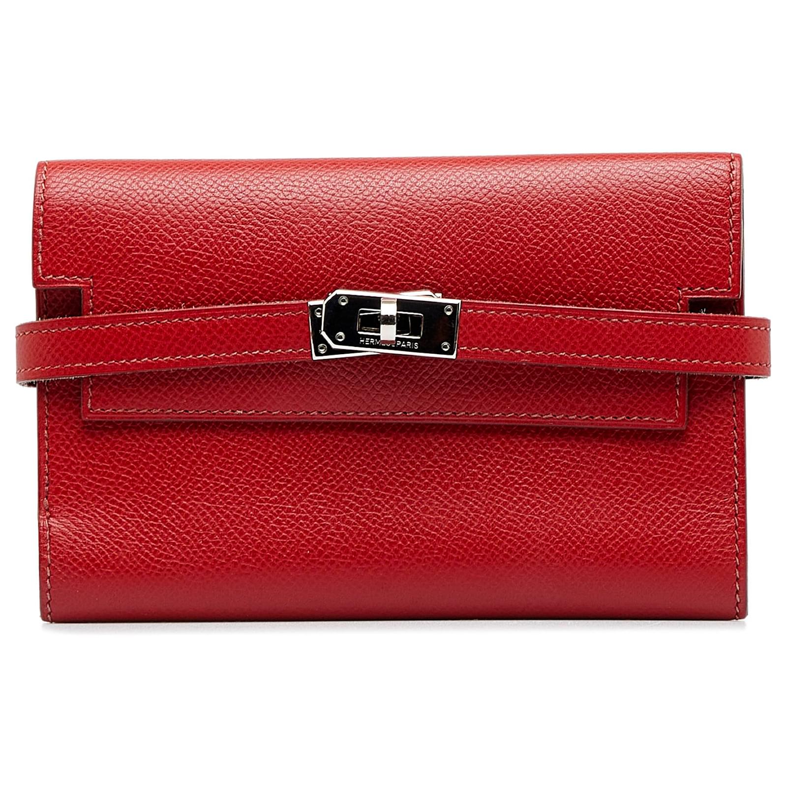 Hermès Hermes Red Medium Epsom Kelly Depliant Wallet Leather Pony-style ...