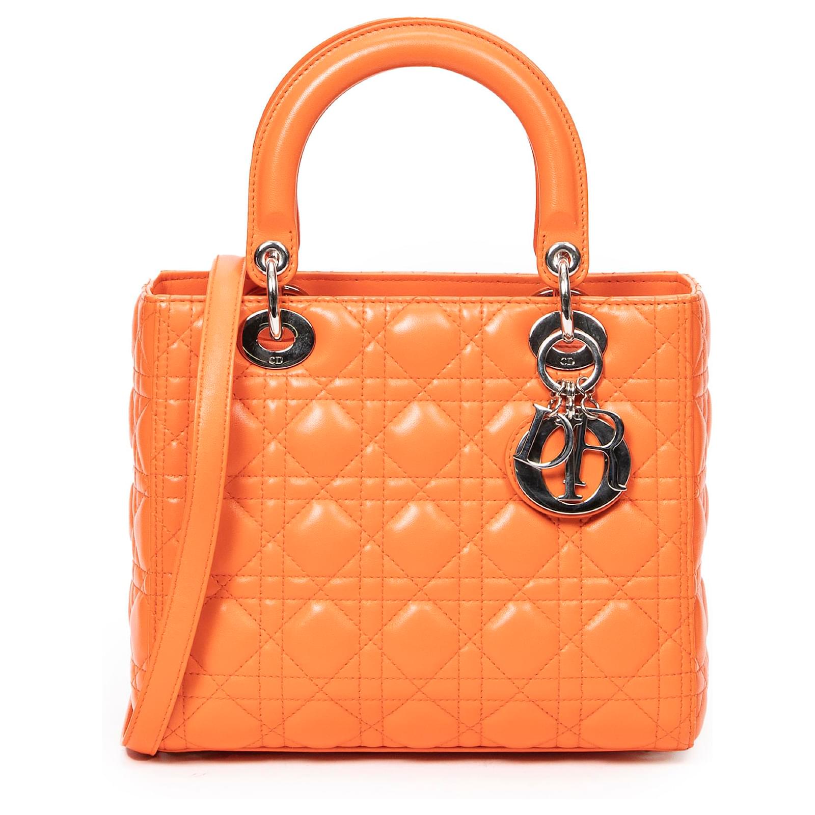 Dior Orange Medium Cannage Lambskin Lady Dior Leather ref.1040611 ...