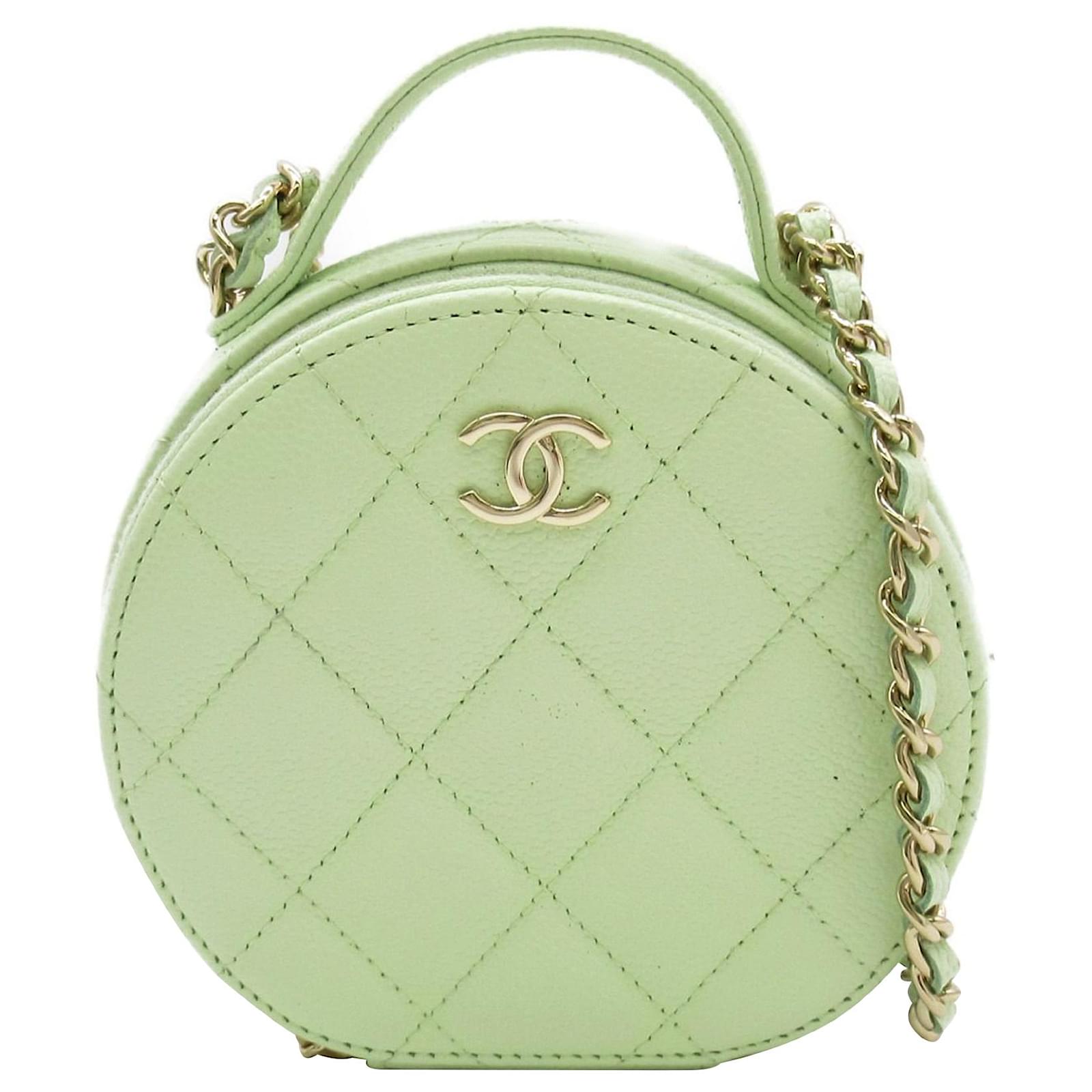 Chanel Green Mini Caviar Round Vanity Bag Light green Leather ref ...