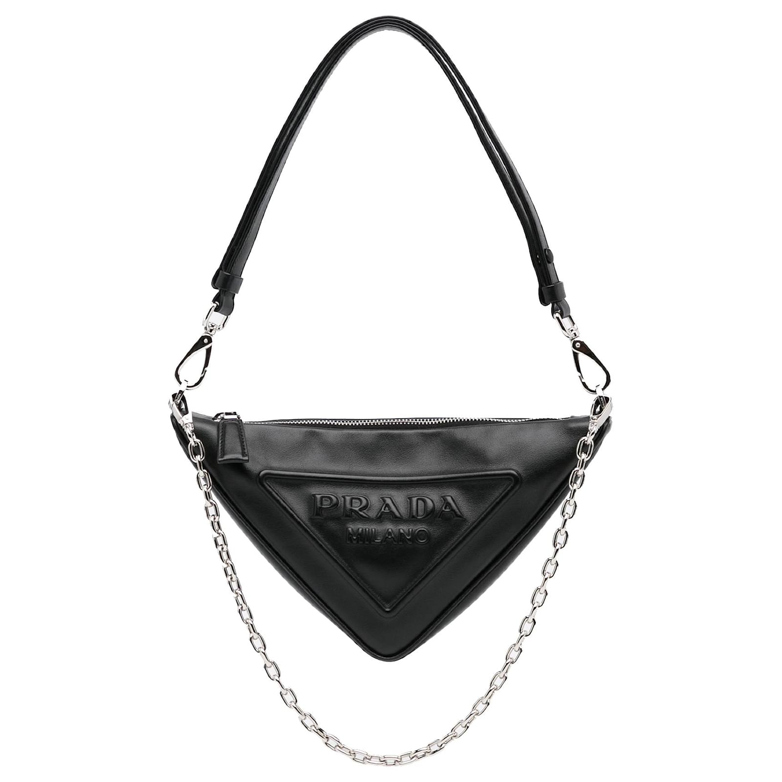 Prada Black Mini Triangle Bag Leather Pony-style calfskin ref.1040694 ...