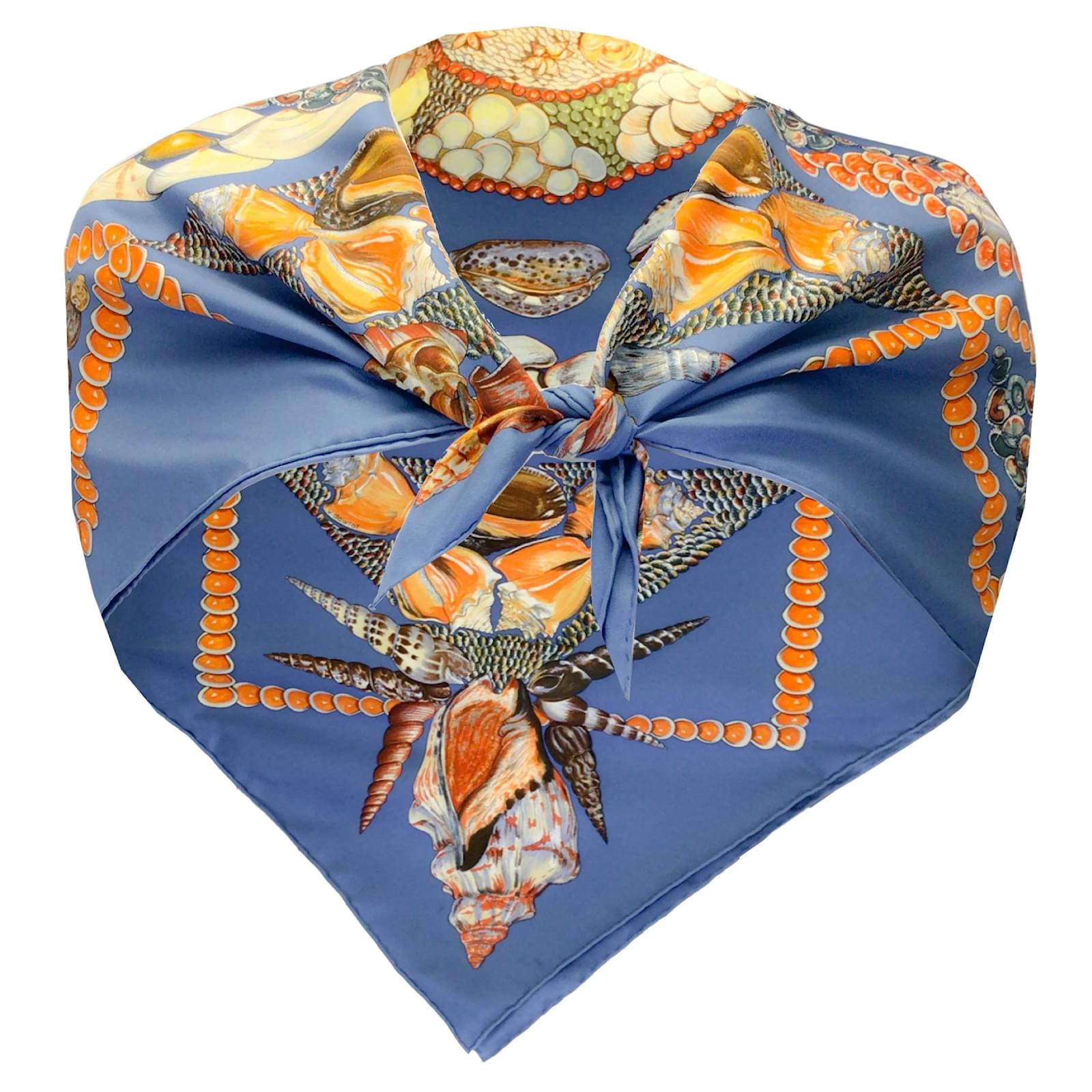 Hermès Hermes Blue / Orange Multi Rocaille Square Silk Twill Scarf ref ...