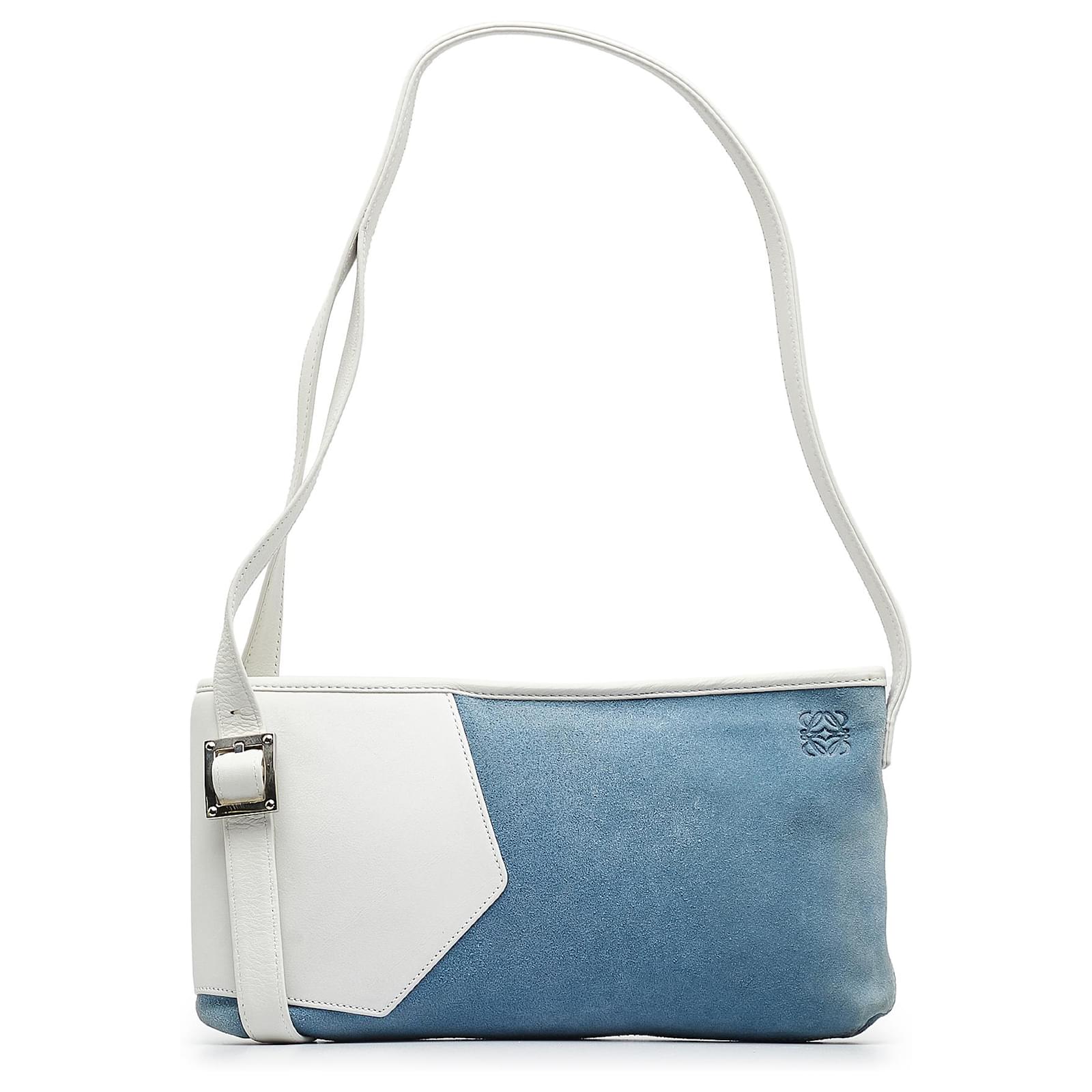 Loewe Blue Anagram Suede Shoulder Bag Light blue Leather Pony-style ...