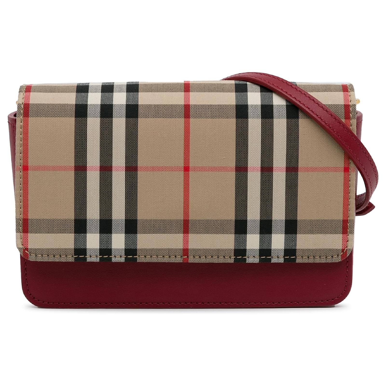 Burberry Red House Check Camera Bag Brown Beige Leather Cloth Pony ...