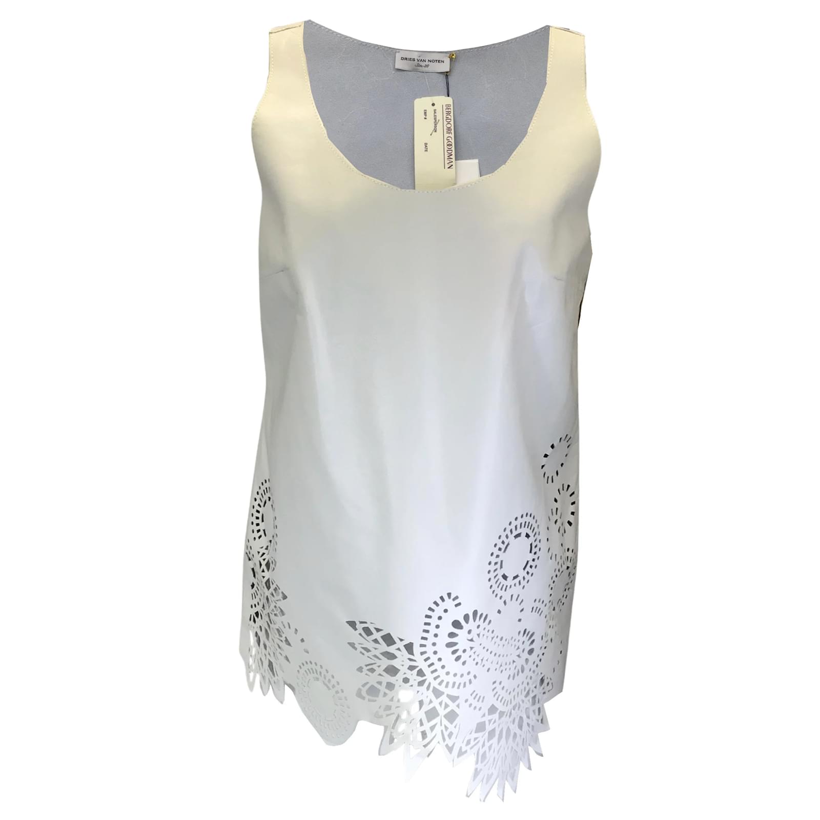 Dries van Noten Débardeur en cuir blanc découpé au laser Lyran ref ...