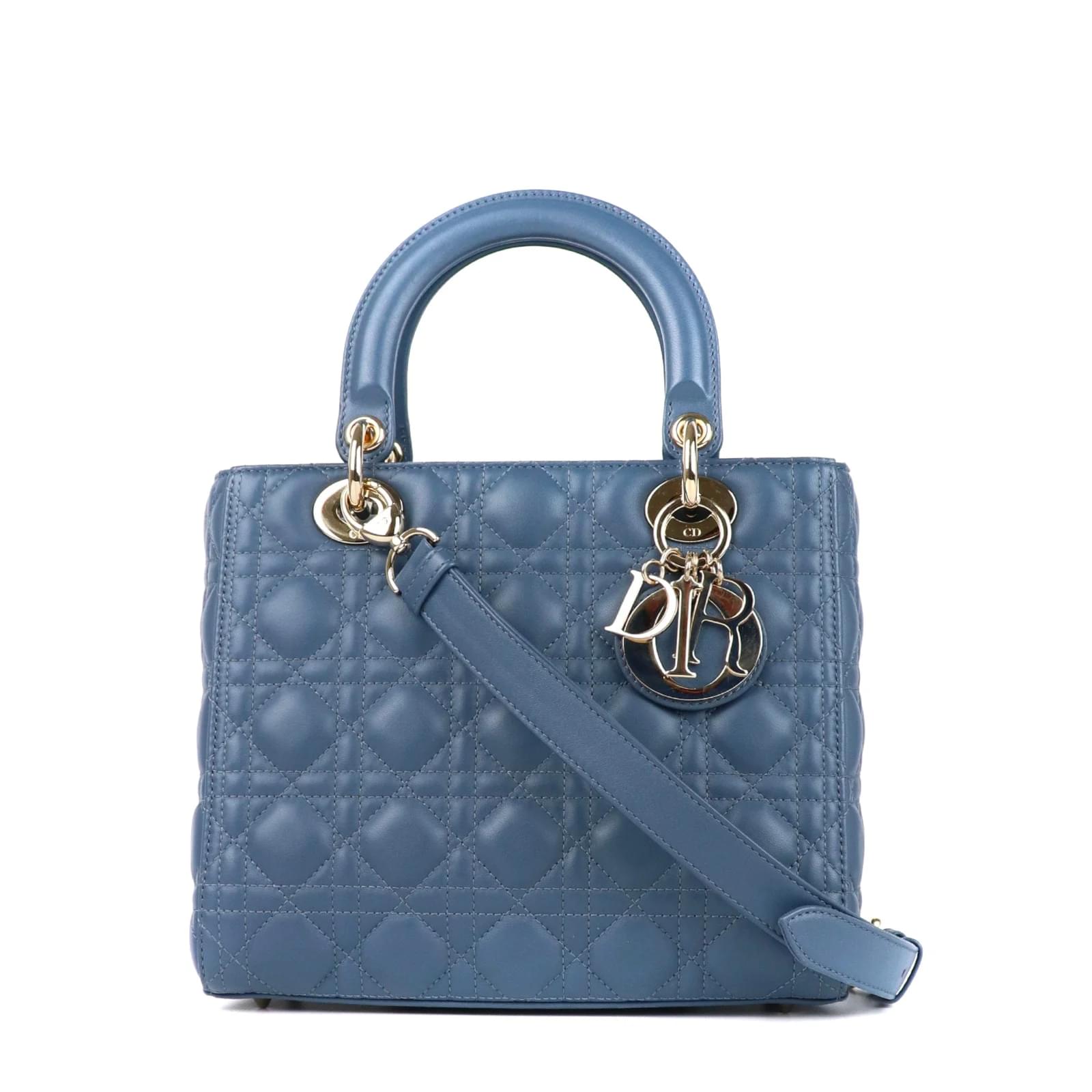 DIOR Handbags Lady Dior Blue Leather ref.1043156 - Joli Closet