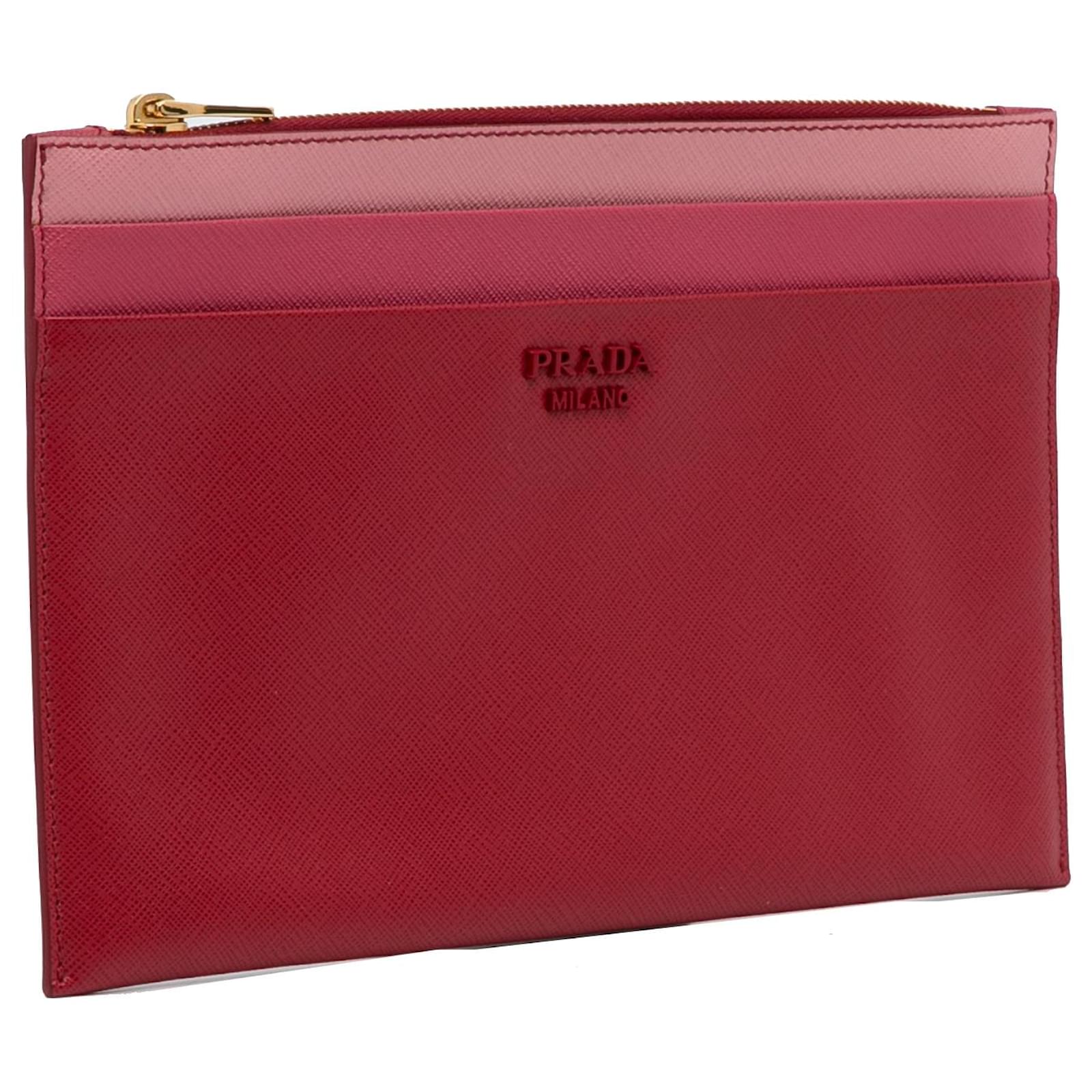 Prada Red Saffiano Leather Travel Clutch Pony-style calfskin ref ...